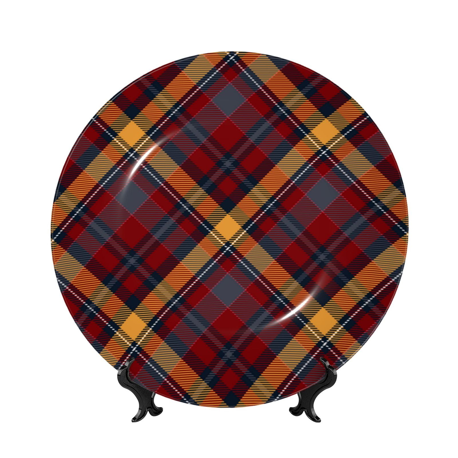 Zeuib Buffalo Check Plaid Print Decorative Plate for Display, Bone ...