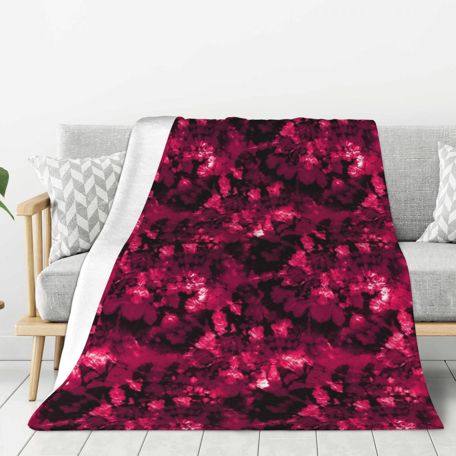 Zeuib Burgundy Tie Dye Print Fleece Throw Blanket,Plush Fluffy Large ...