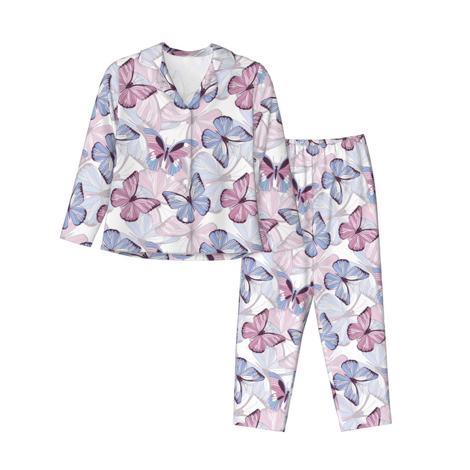 Zeuib Butterflies in Pastel Print Pajamas for Women 2 Piece,Ladies PJ ...