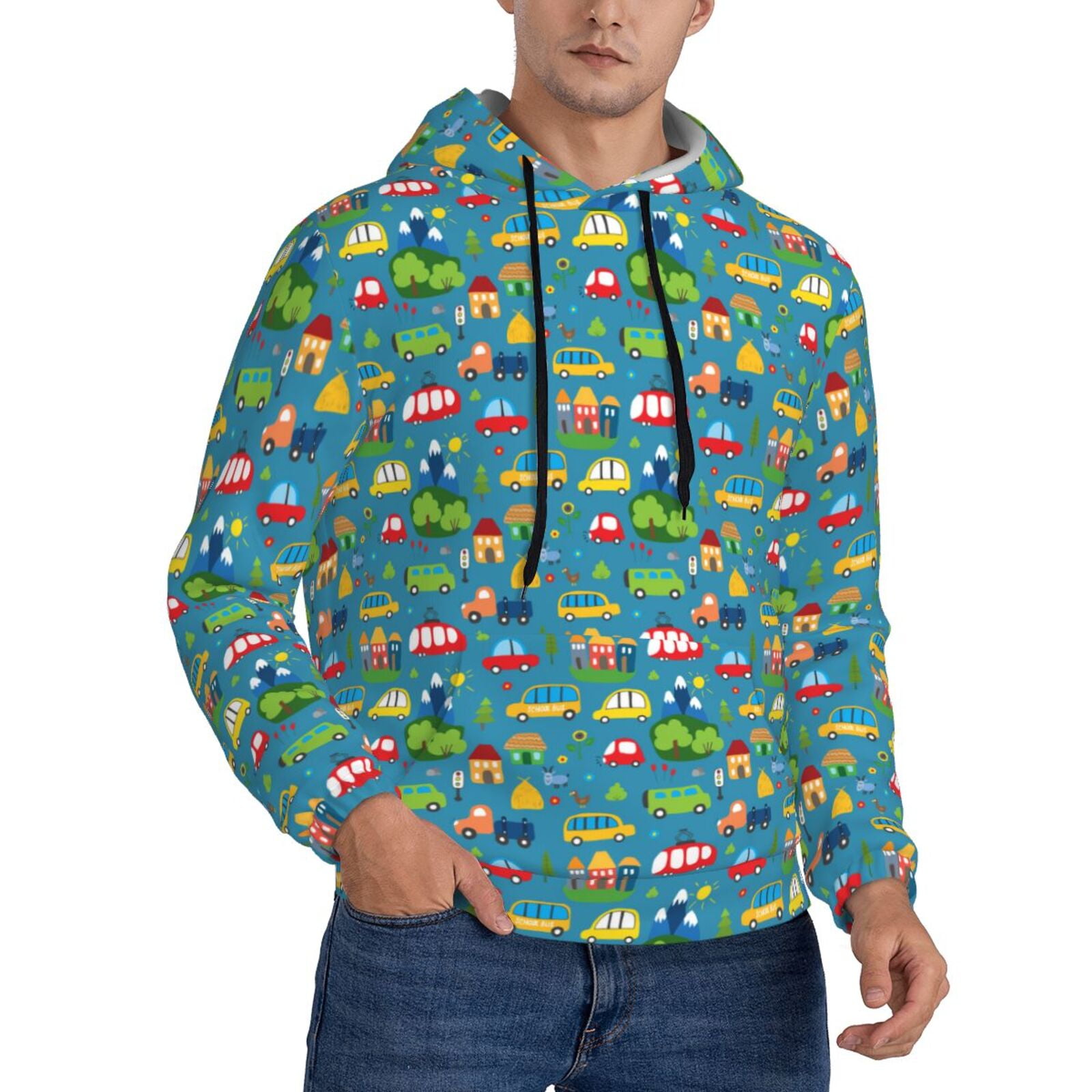 Zufioo Cars Transportation Design Fleece Comfortable Hoodie for Mens ...