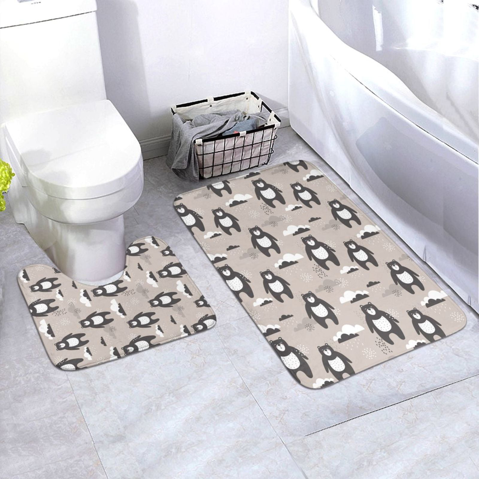 Zeuib Cartoon Bear Brown Water/Dust Absorbent bath rug set,Toilet Bath ...