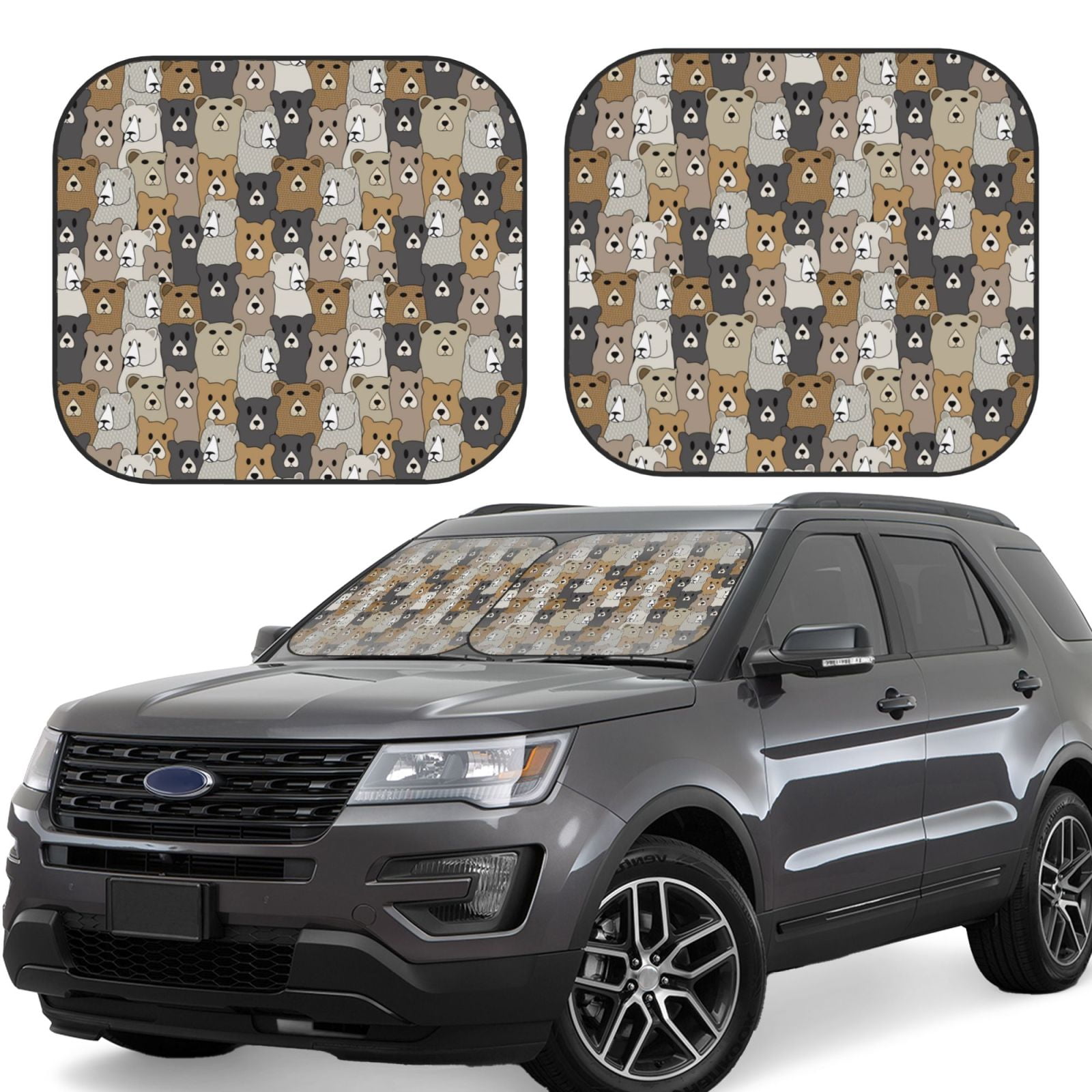 Zeuib Cartoon Bear Print Car Windshield Sun Shade ,2 Piece Foldable Car ...