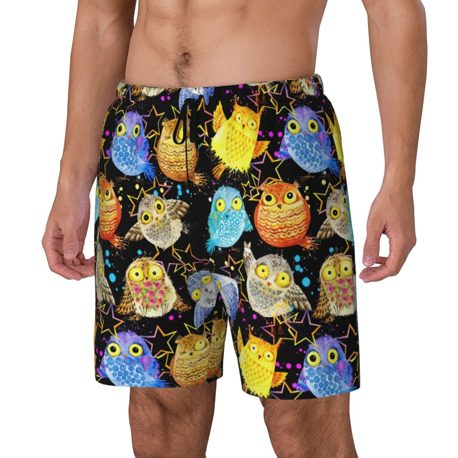 Zeuib Cartoon Bird Owl Print Swimming Trunks for Men Boys,Swimming ...