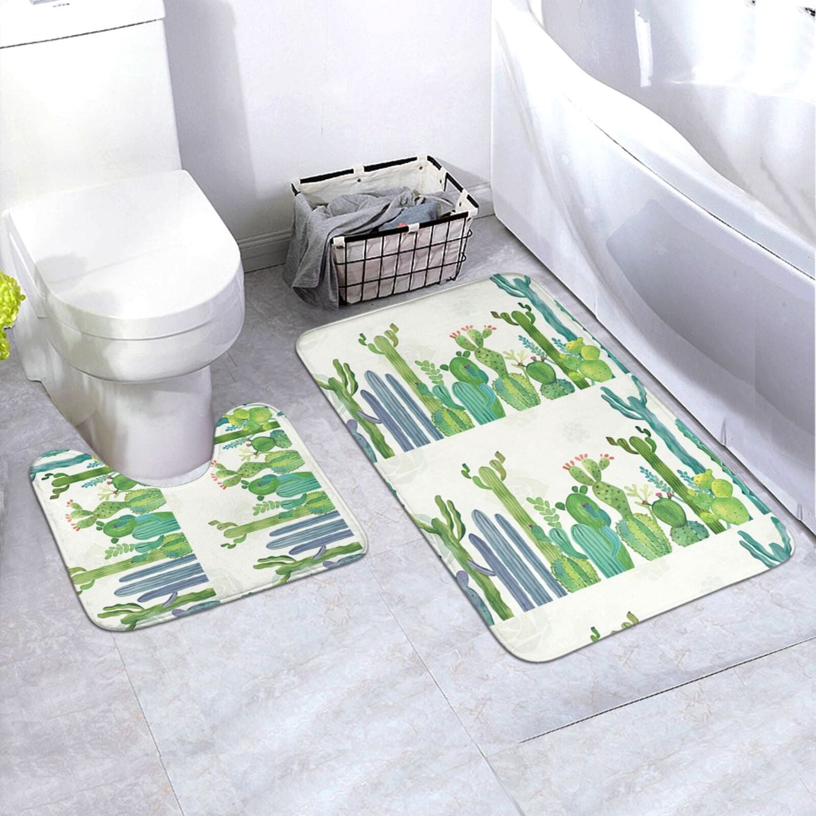 Zeuib Cartoon Cactus Water/Dust Absorbent bath rug set,Toilet Bath Mat ...