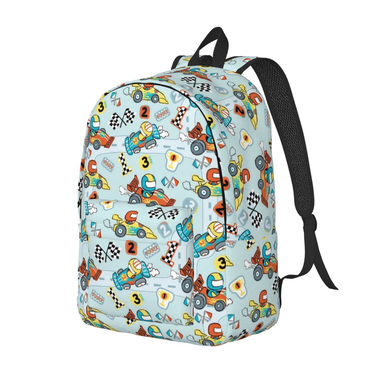 Zeuib Cartoon Car Racing Stylish Canvas Laptop Backpack - Adjustable ...