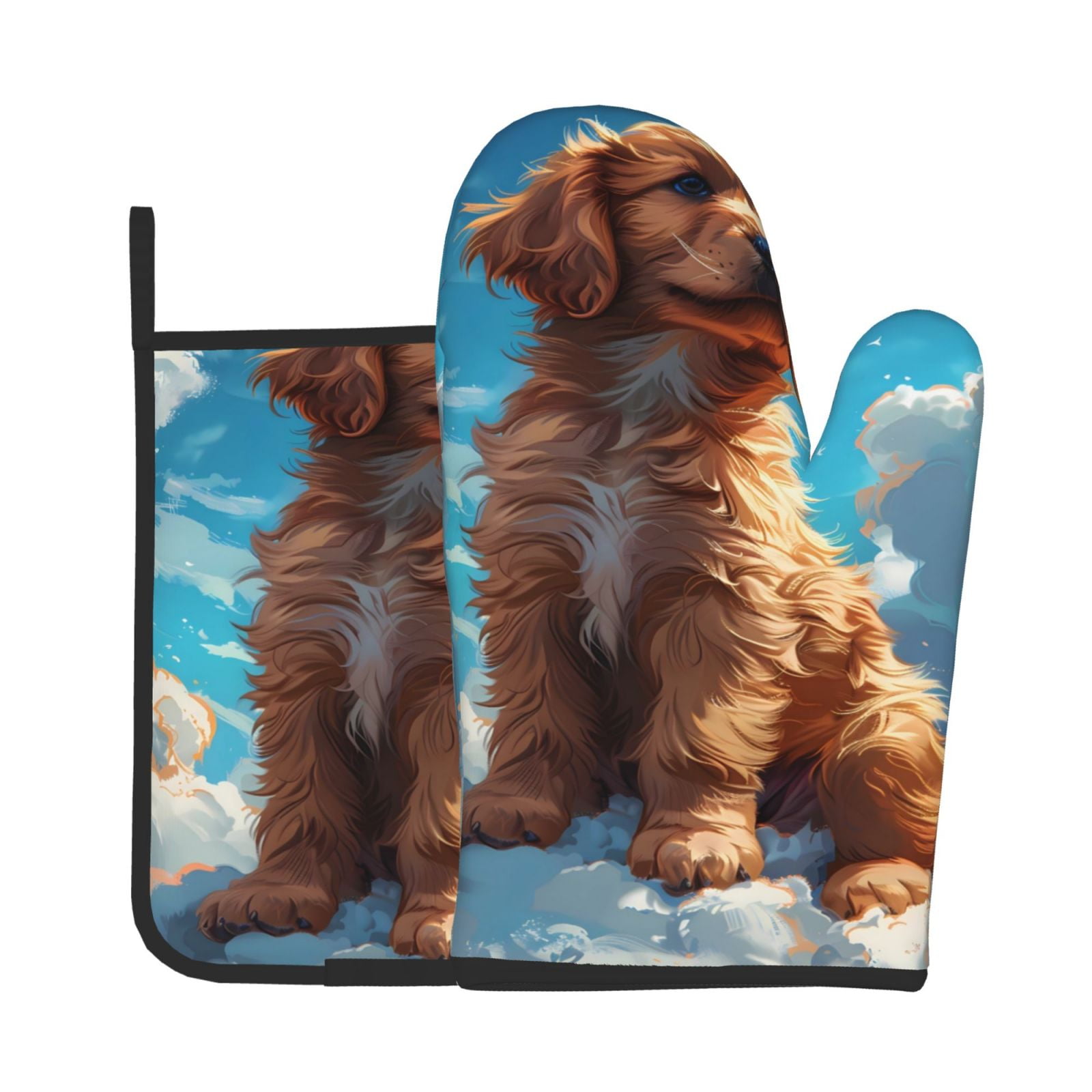 Zeuib Cartoon Cloud Puppy Print Oven Mitt & Pot Holder Set 2-Pack ...