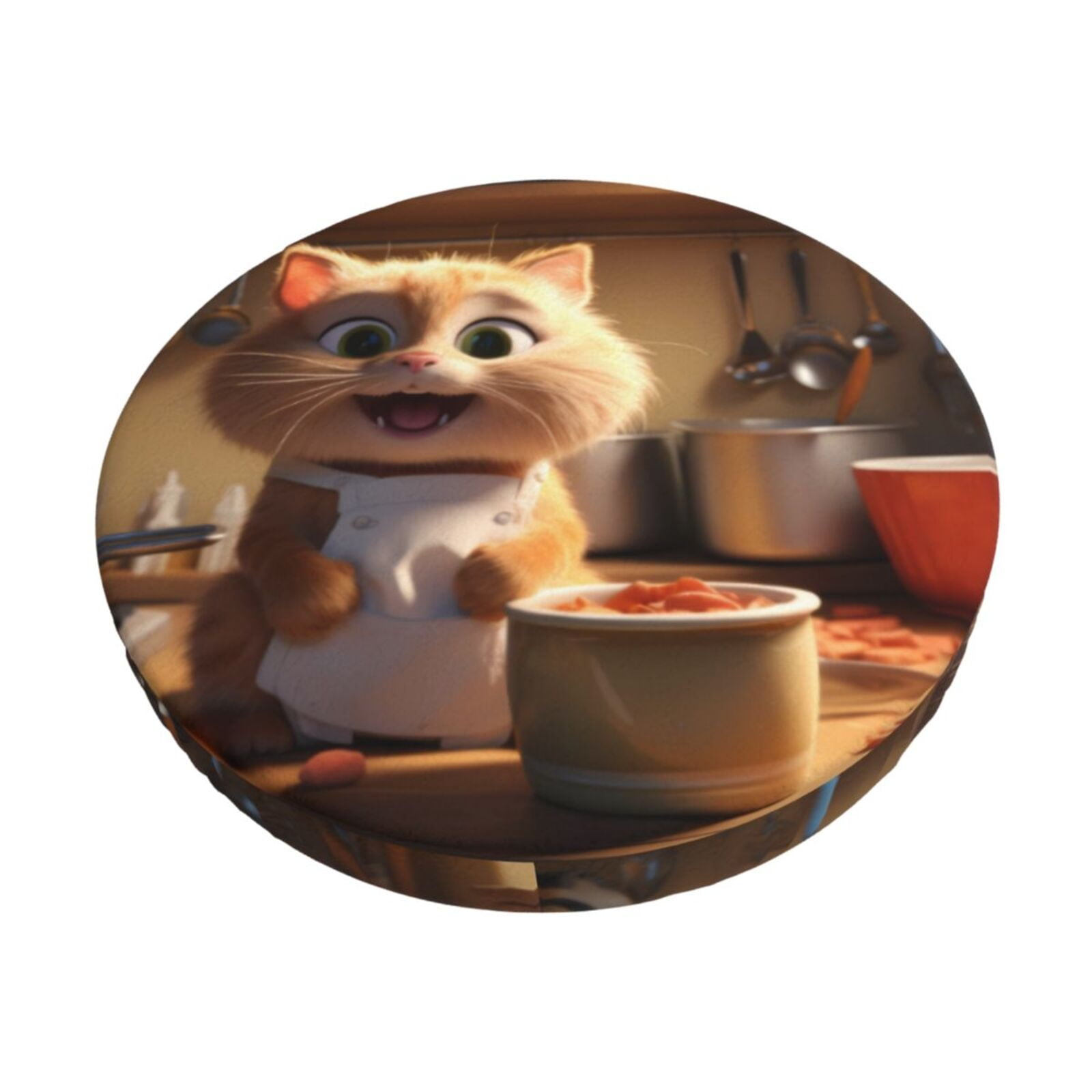 Zeuib Cartoon Cooking Cat Velvet Round Stool Cover,Stool Covers Round ...