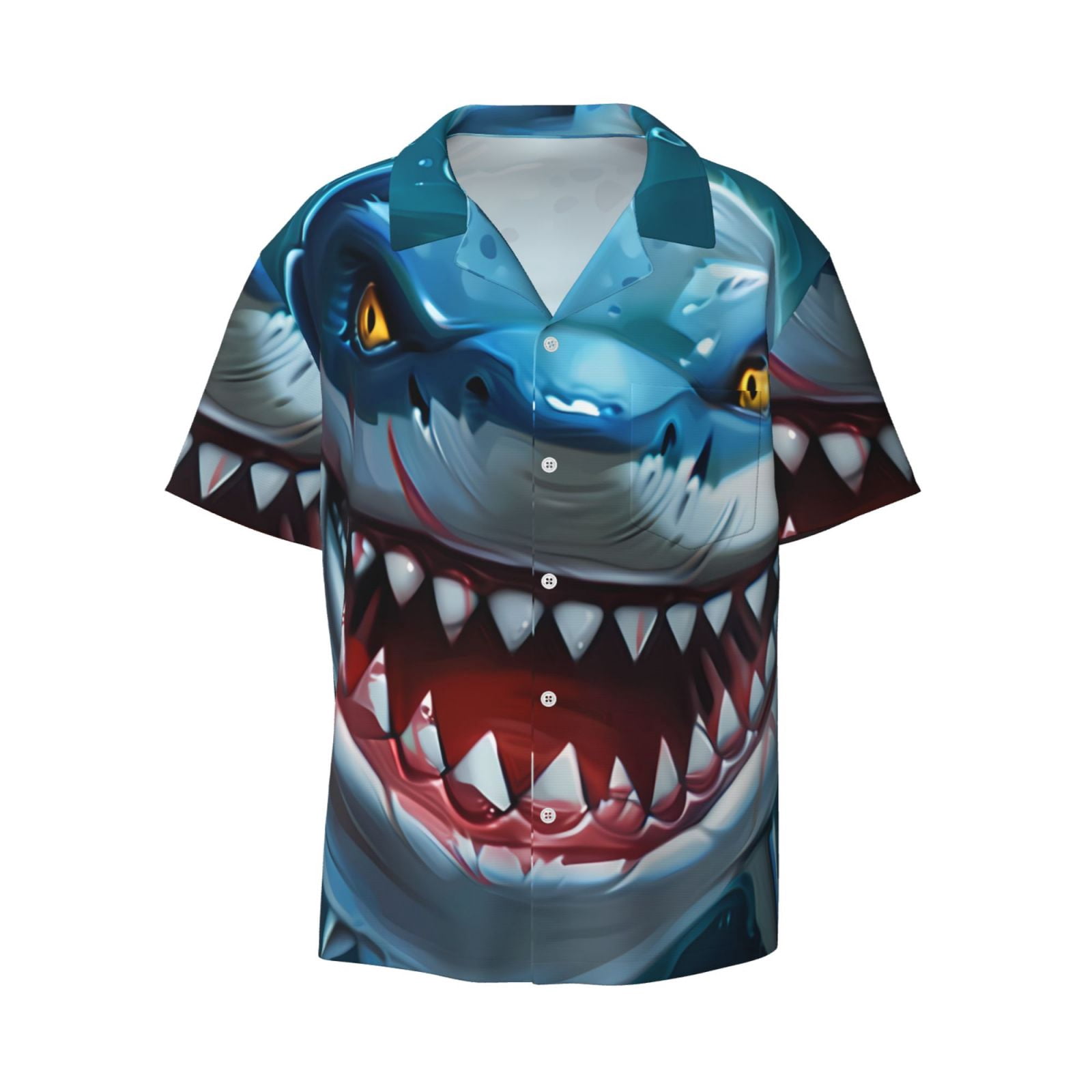 Zeuib Cartoon Cute Shark Men's Short Sleeve Button-Down Shirt: Classic ...