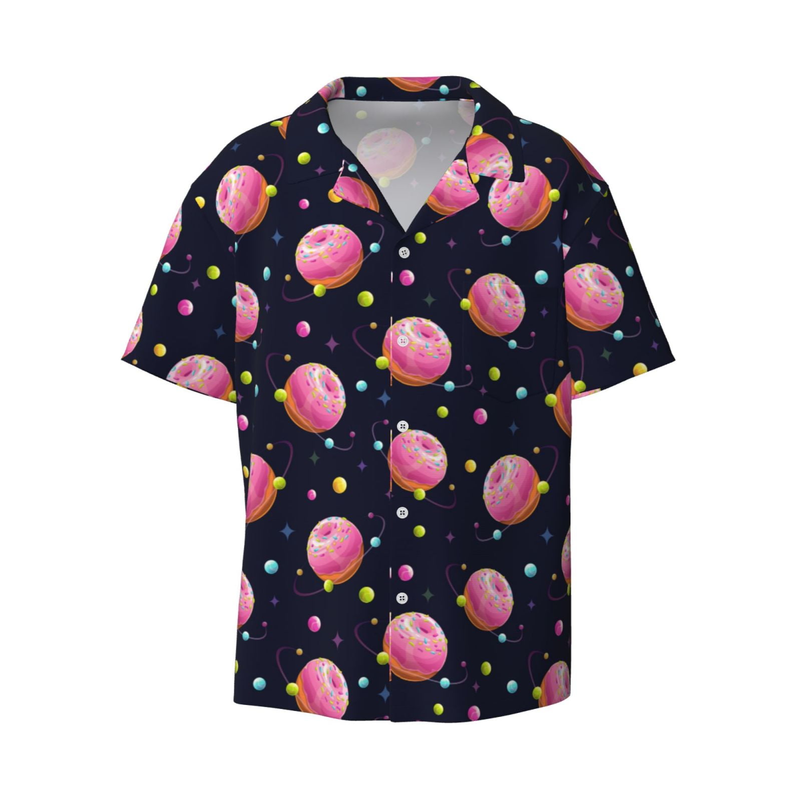 Zeuib Cartoon Donut Planets Men's Short Sleeve Button-Down Shirt ...