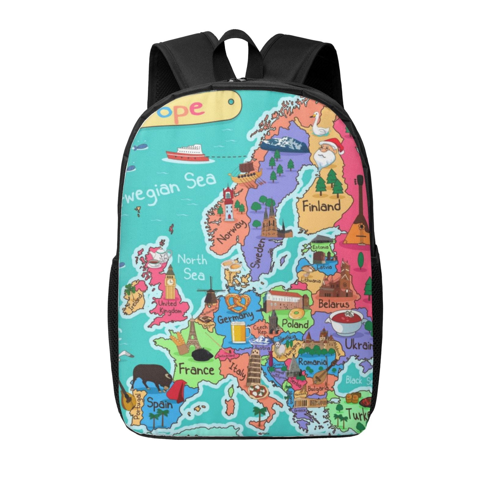 Zeuib Cartoon Map Of Europe Print Multi-Functional Casual Daypack for ...