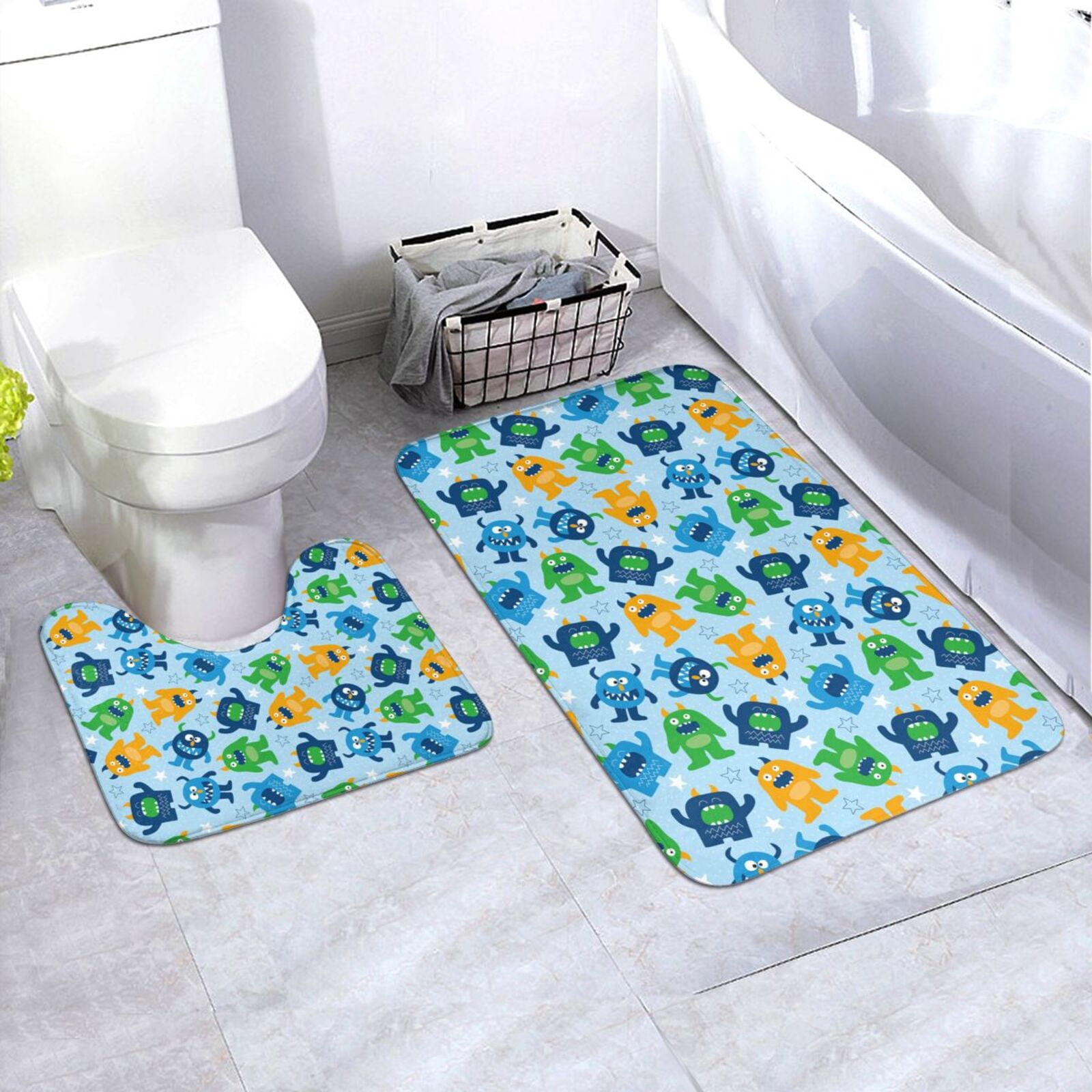 Zeuib Cartoon Monster Water/Dust Absorbent bath rug set,Toilet Bath Mat ...