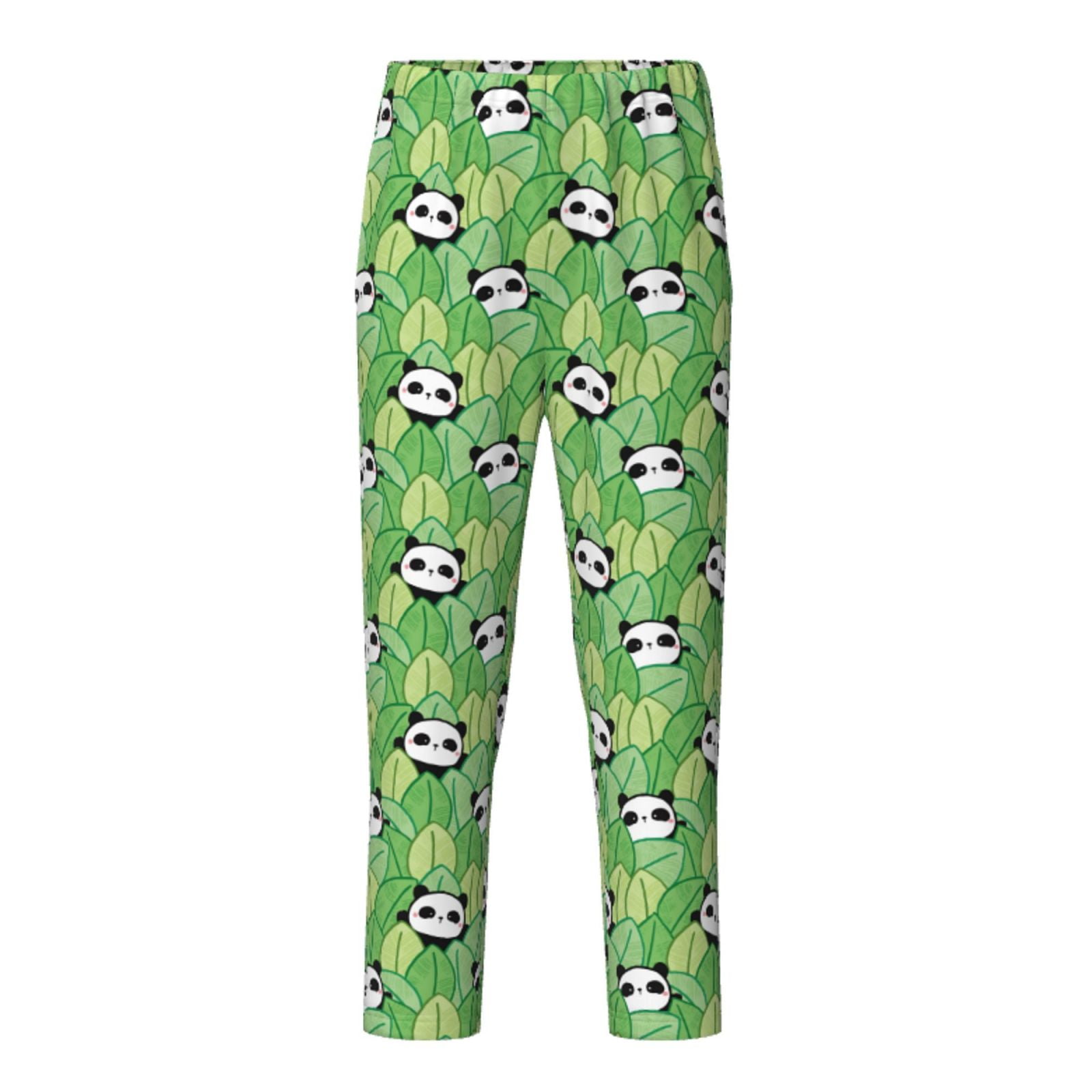 Zeuib Cartoon Panda And Leaf 1 Print Pajama Pants for Girls Boys,PJ ...