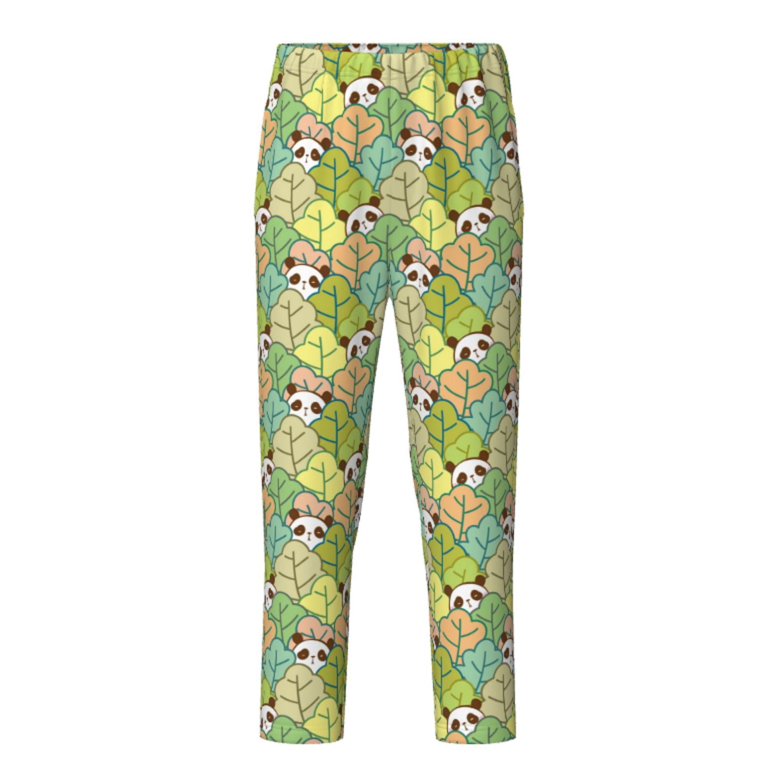 Zeuib Cartoon Panda And Leaf Print Pajama Pants for Girls Boys,PJ ...