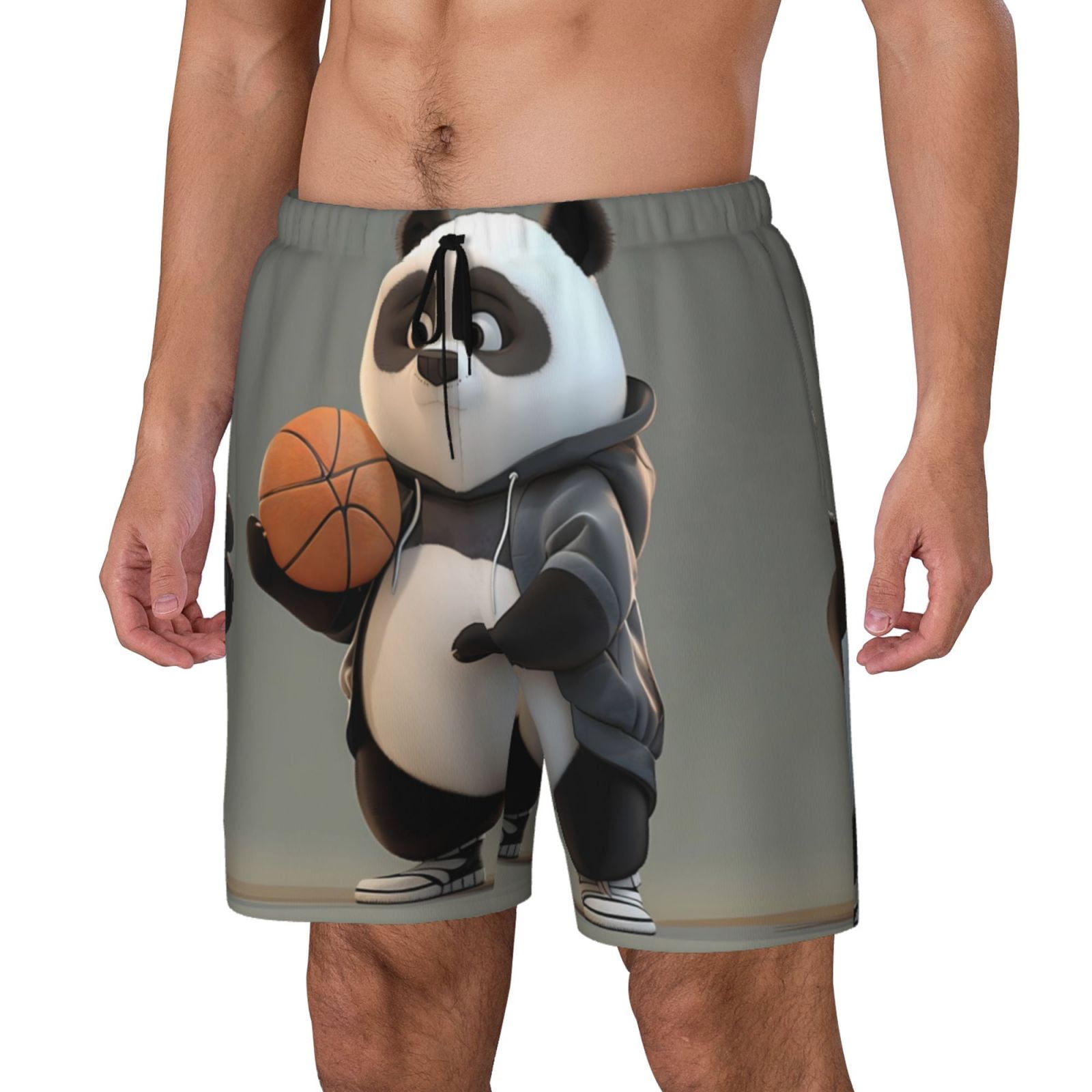 Zeuib Cartoon Pandas Basketball Print Swimming Trunks for Men Boys ...