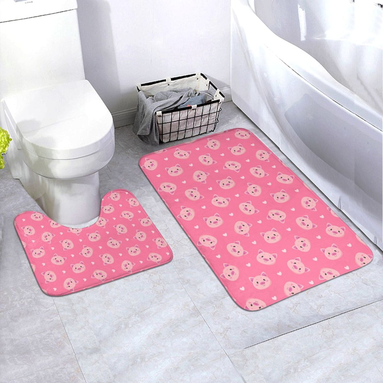Zeuib Cartoon Pigs and Hearts Water/Dust Absorbent bath rug set,Toilet ...