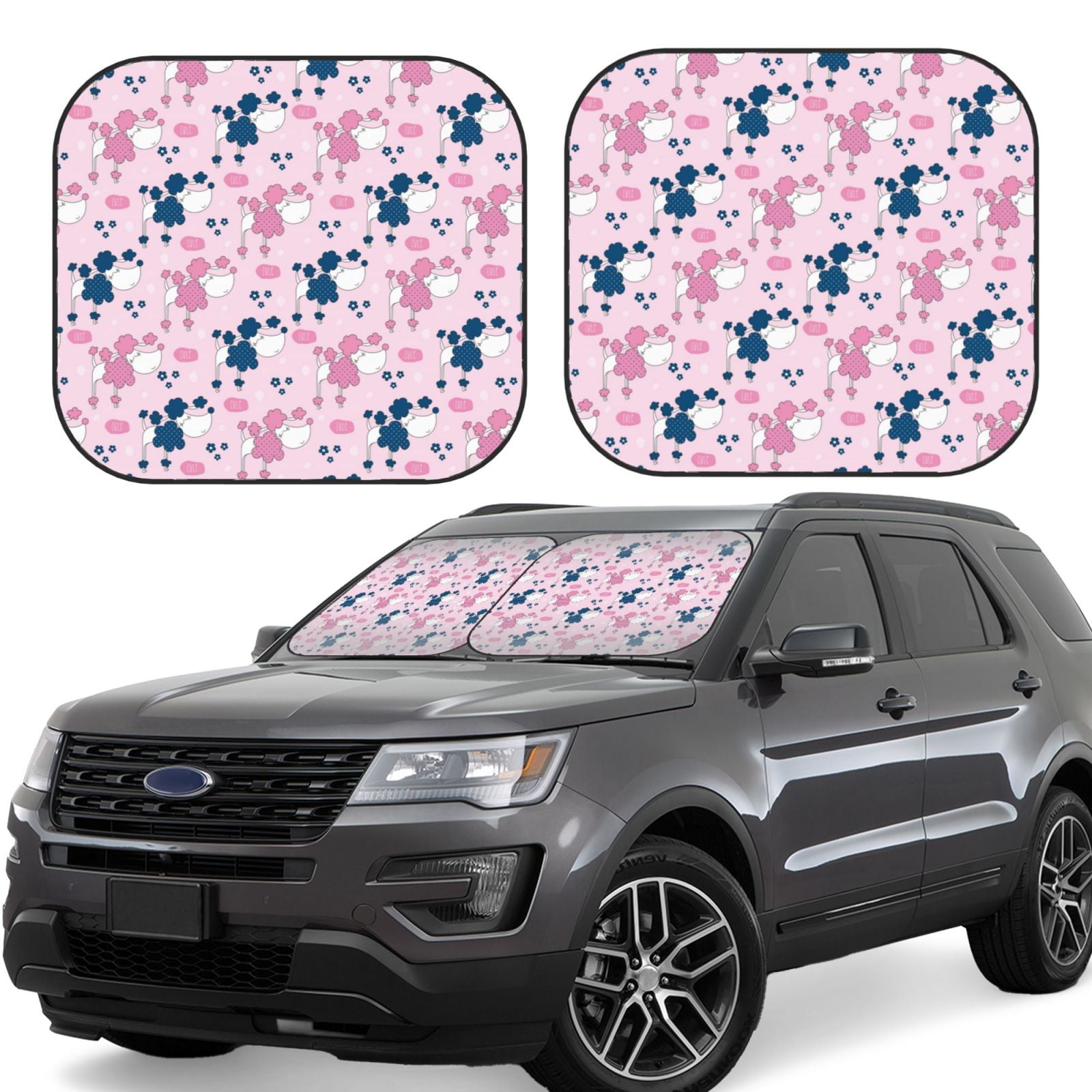 Zeuib Cartoon Poodle Dog Print Car Windshield Sun Shade ,2 Piece ...