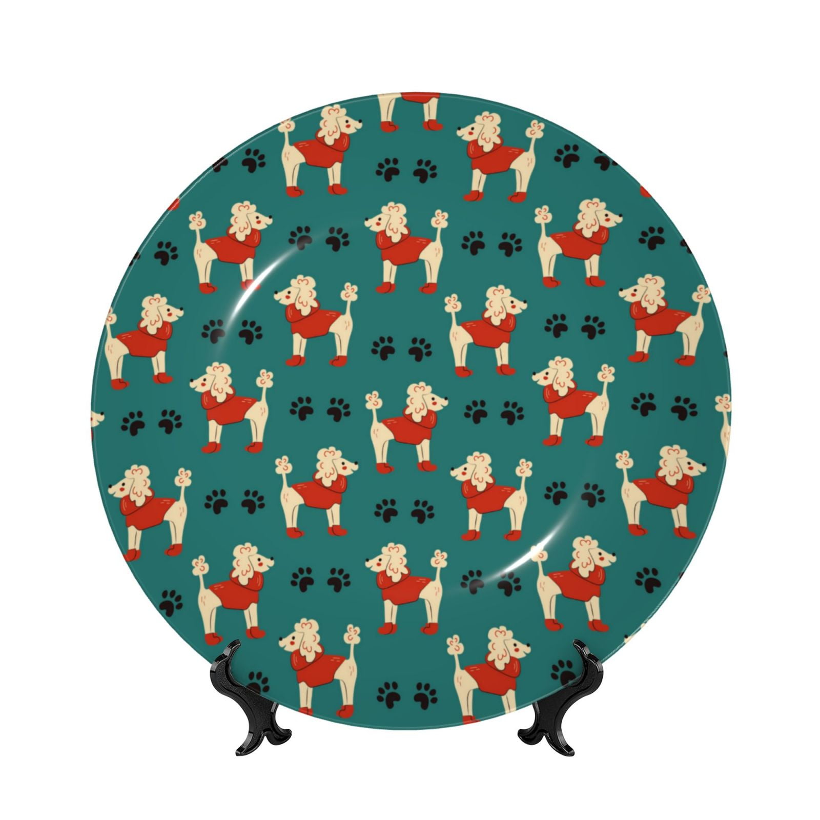 Zeuib Cartoon Poodle Dog Print Decorative Plate for Display, Bone China ...