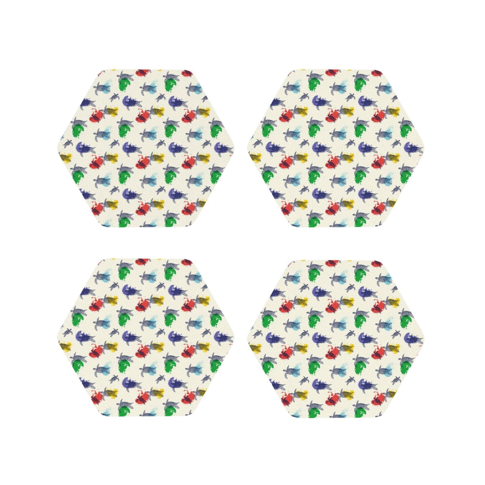 Zeuib Cartoon Sea Turtle Print Set of 4 Coasters for Drinks, Glass ...