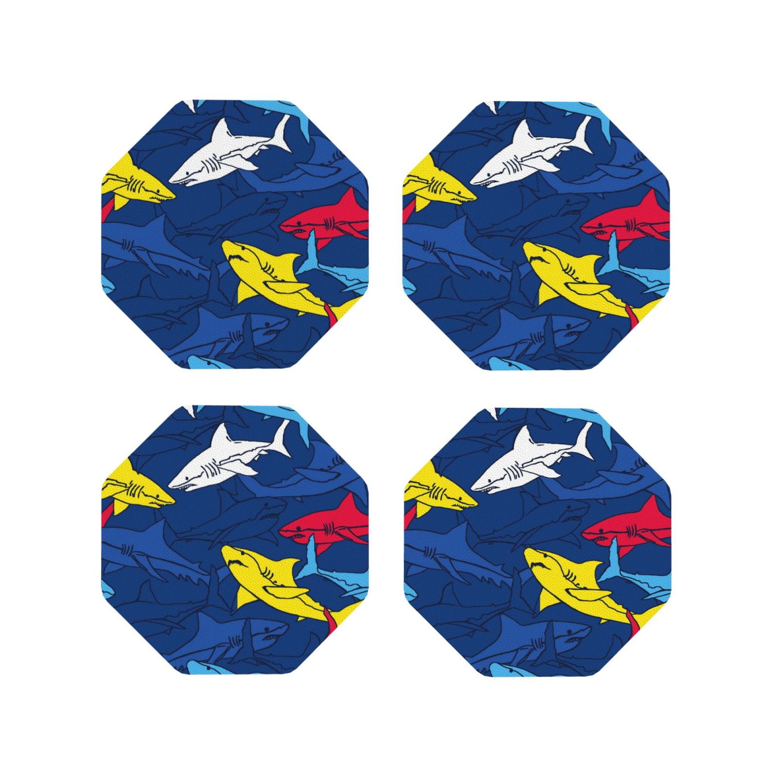 Zeuib Cartoon Shark Print Set of 4 Coasters for Drinks, Glass & Cups ...