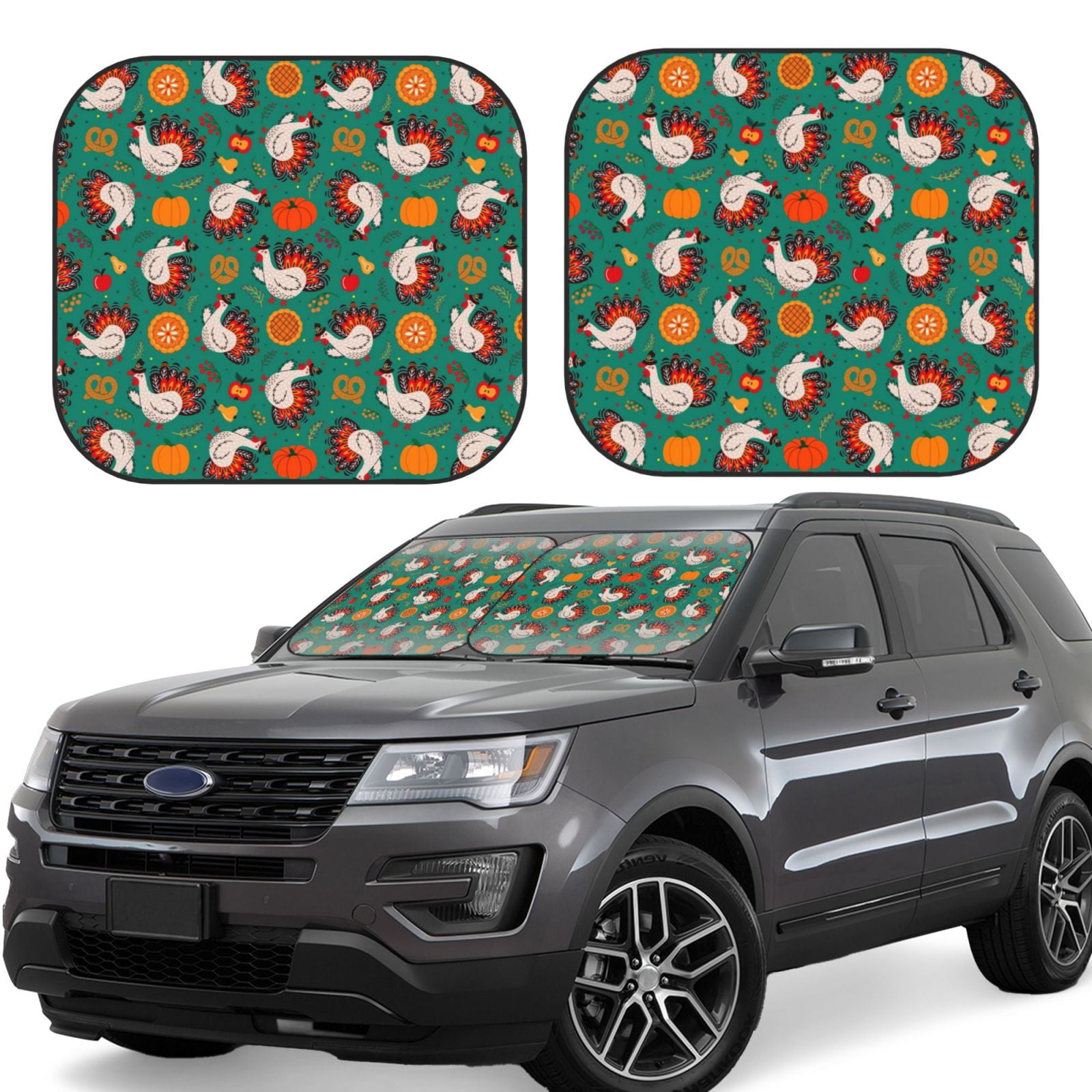 Zeuib Cartoon Turkey Print Car Windshield Sun Shade ,2 Piece Foldable ...