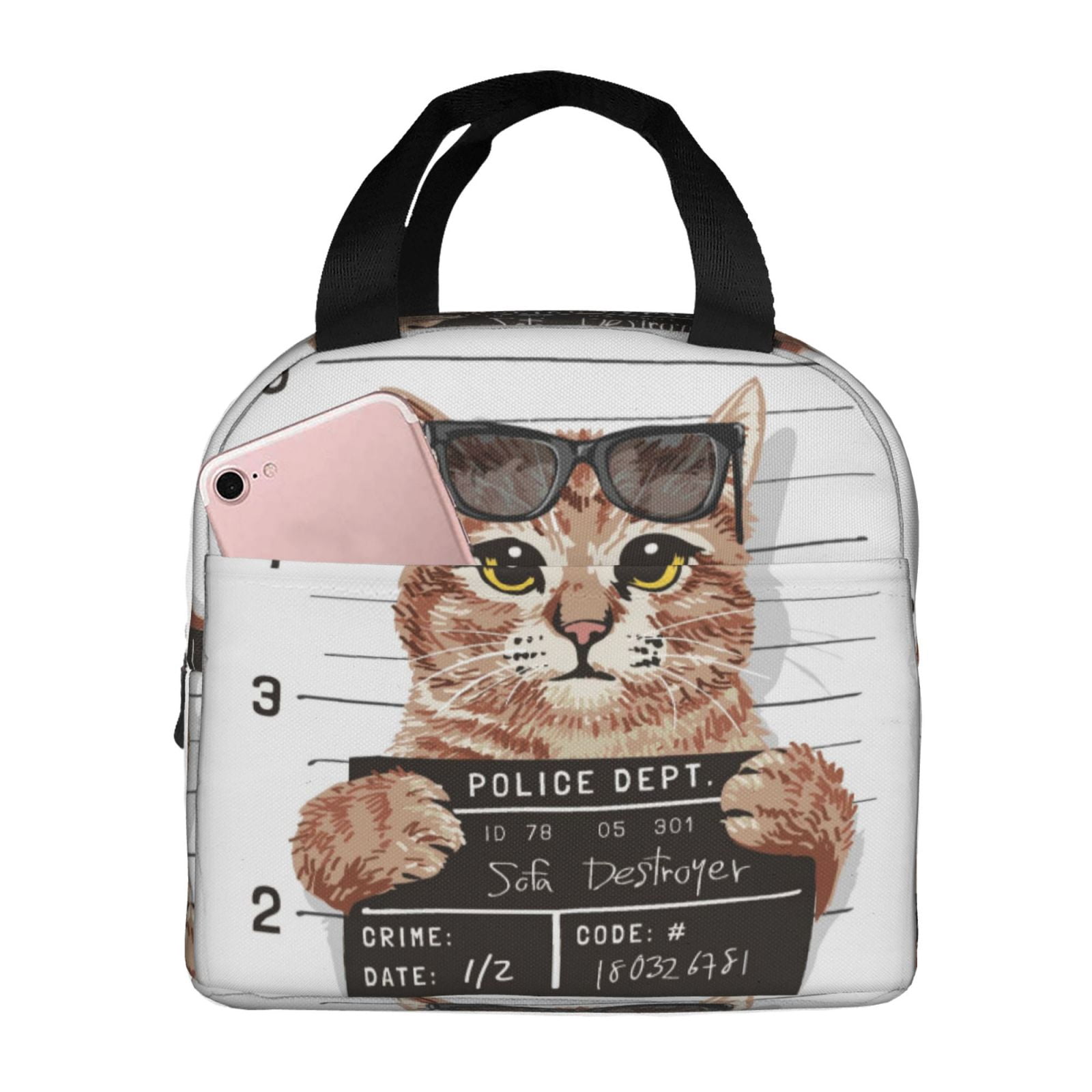 Zeuib Cat Holding Mugshot Sign Insulated Lunch Bag - Waterproof Oxford ...