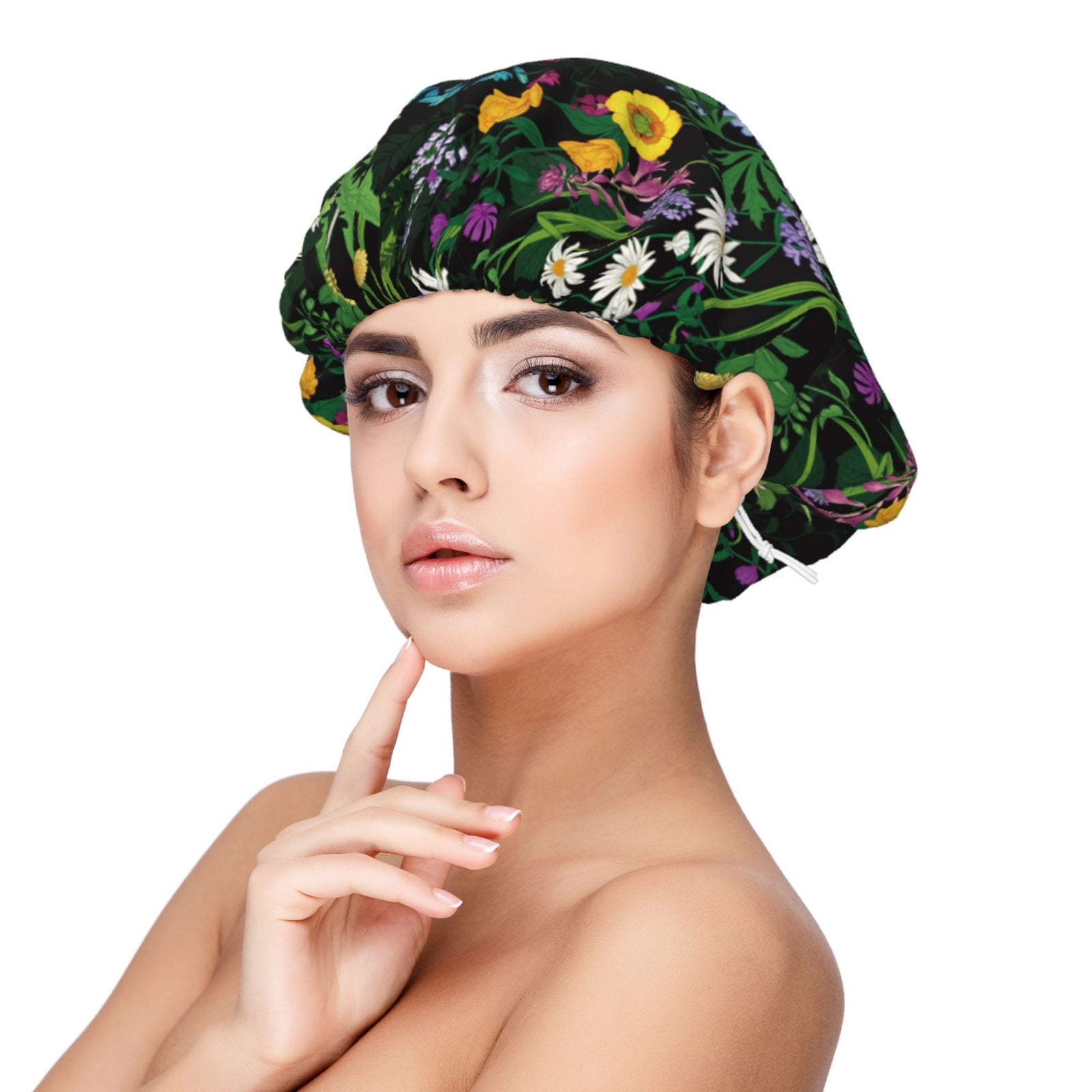 Zeuib Chamomile Satin Sleep Cap for Women，Adjustable Strap, Large Size ...