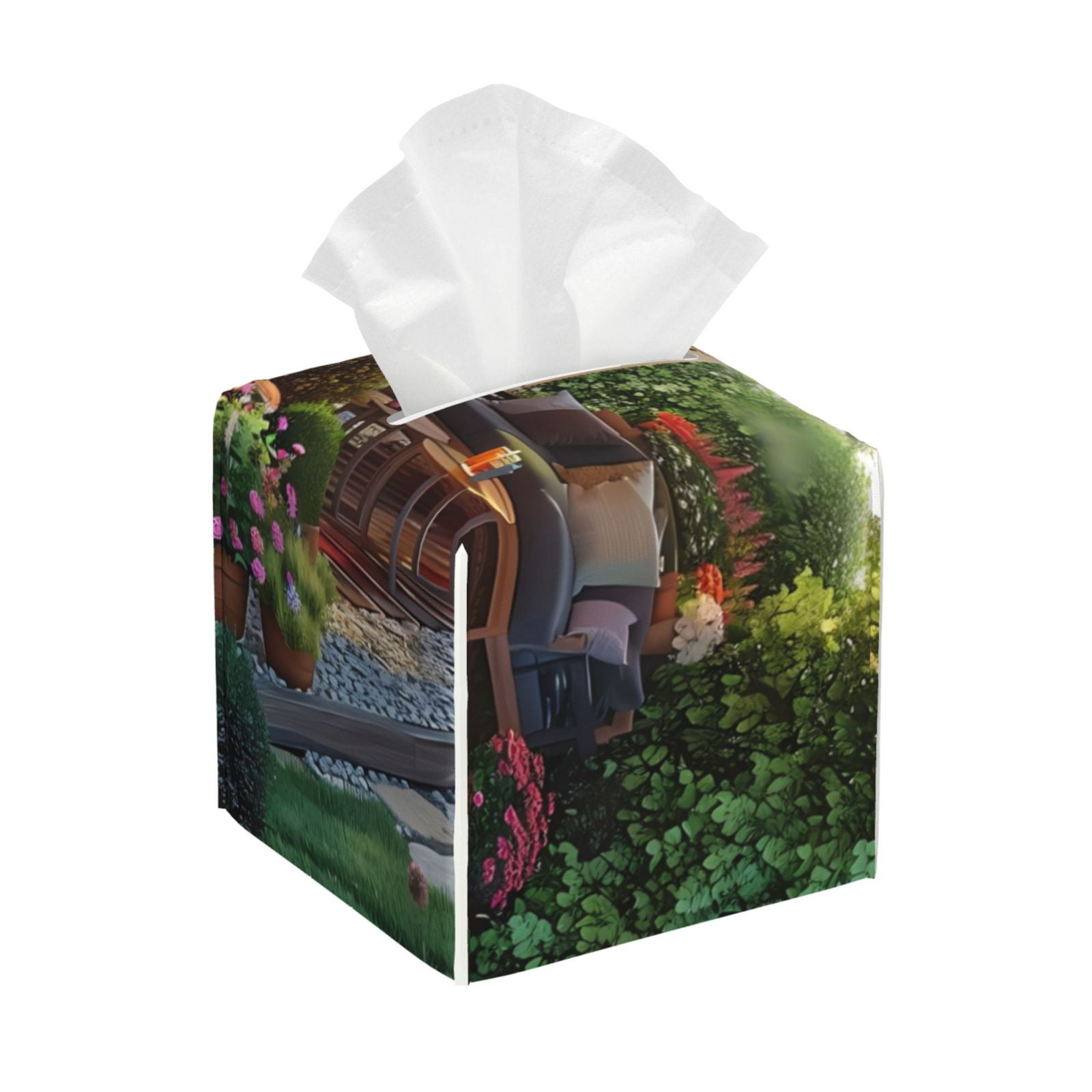 Zeuib Charming Garden Patio Print Tissue Box Cover,PU Leather Tissue ...