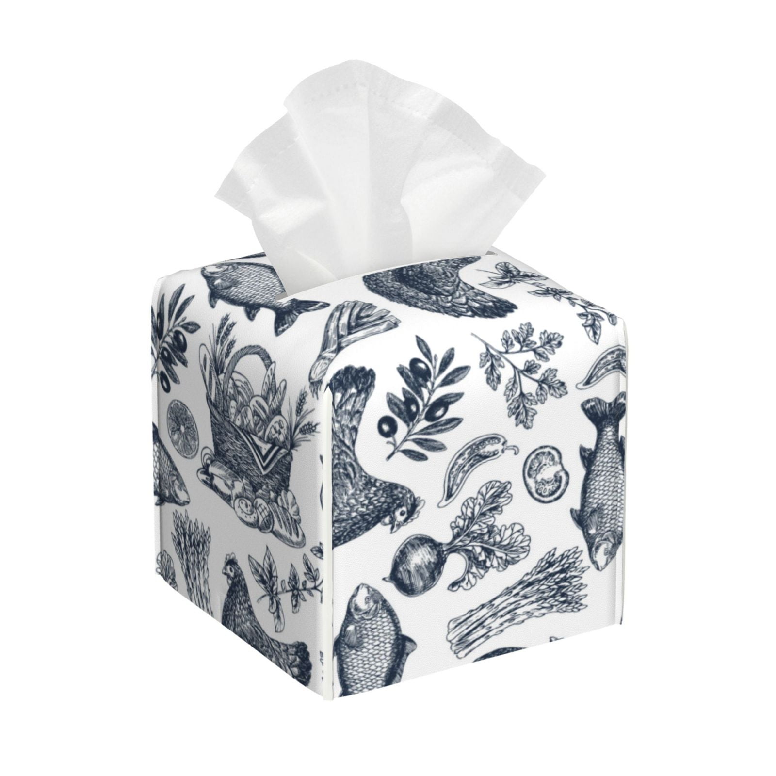 Zeuib Chicken And Fish Print Tissue Box Cover,PU Leather Tissue Holder ...