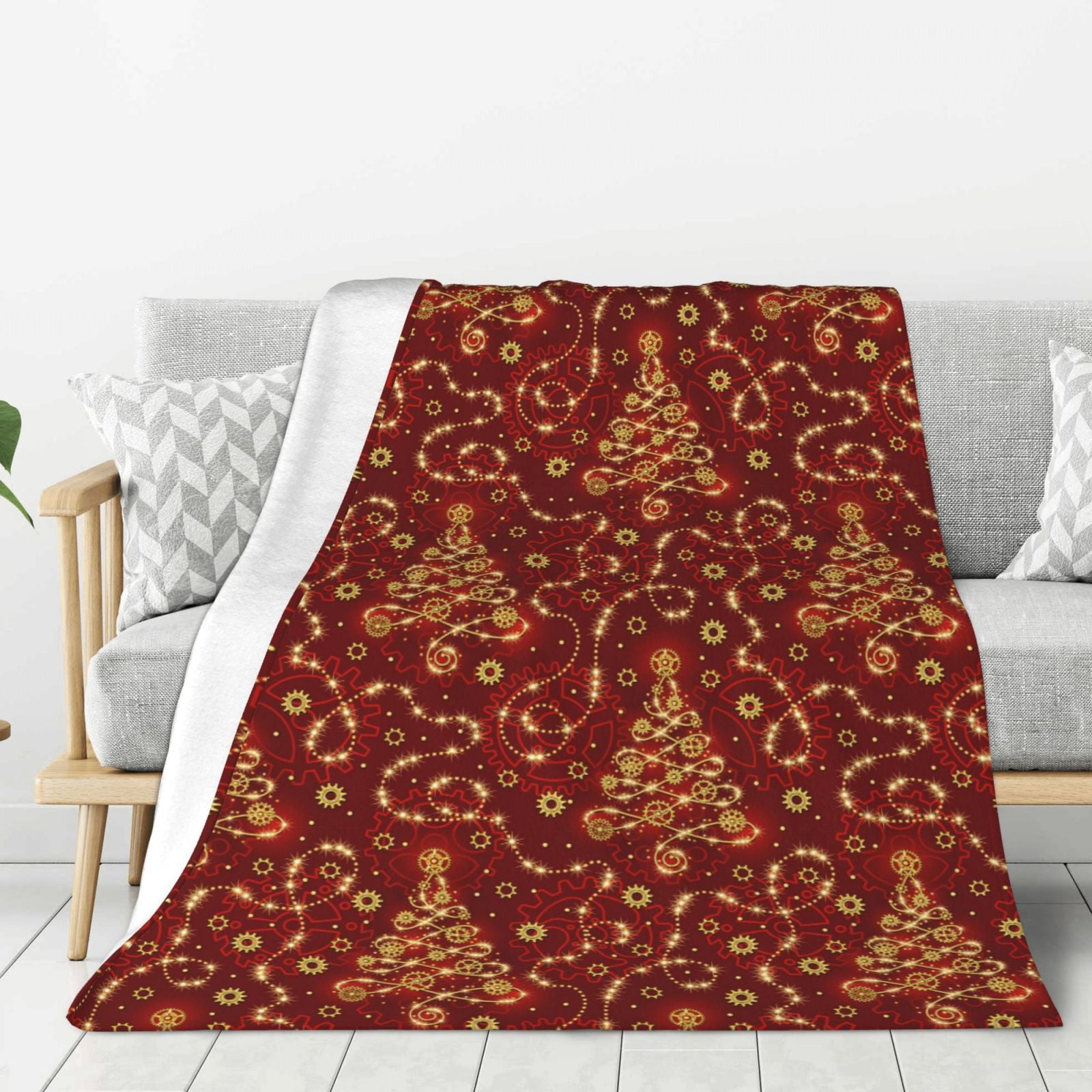 Zeuib Christmas Tree On A Red Background Print Fleece Throw Blanket ...
