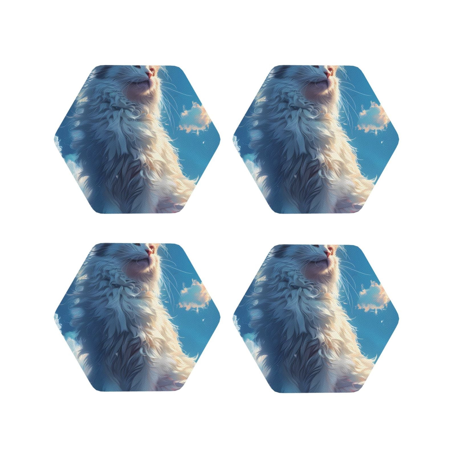 Zeuib Clear Sky Blue Cat Print Set of 4 Coasters for Drinks, Glass ...