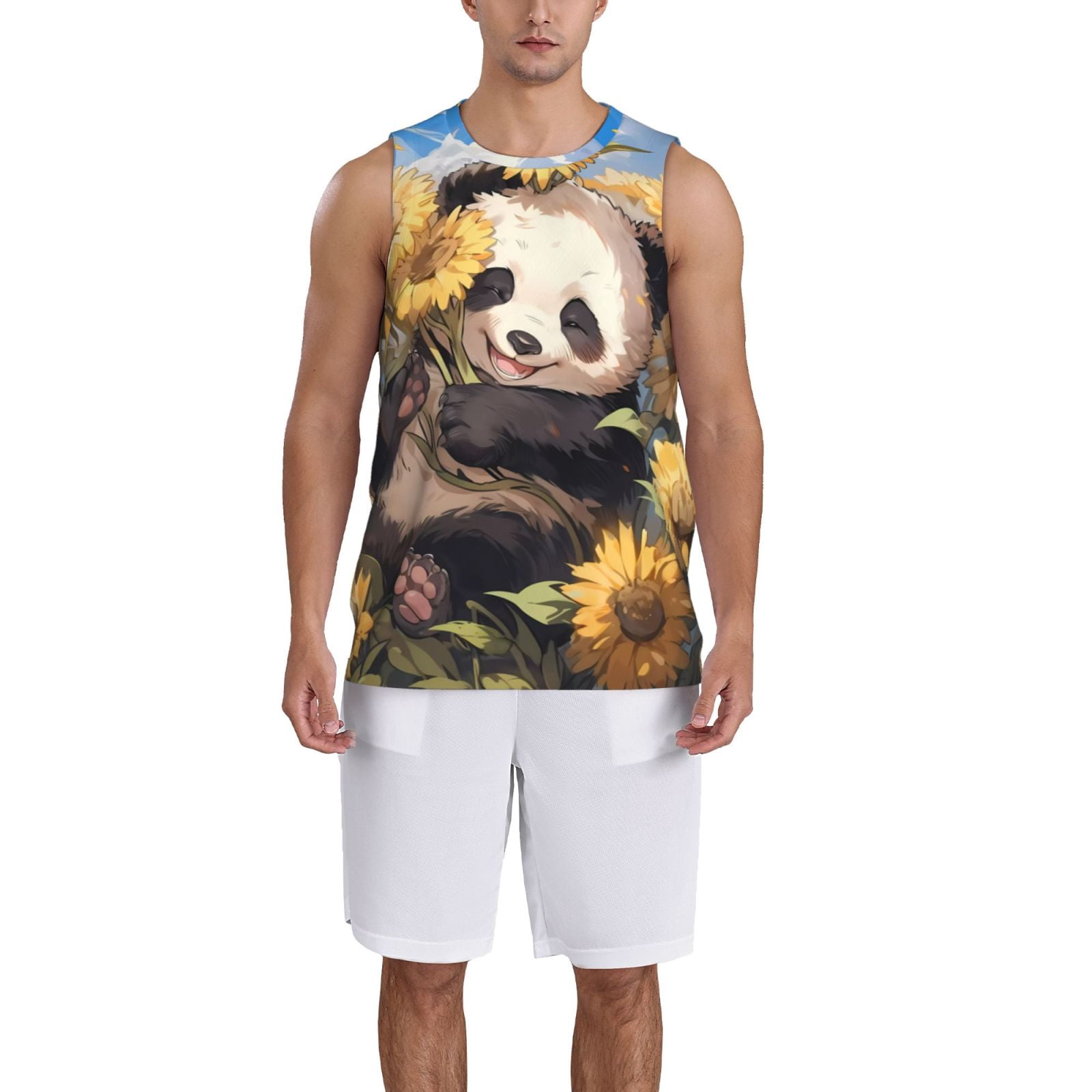 Zeuib Clear Sky Cute Sunflower Panda Jersey Shirt for Men,Mesh Athletic ...