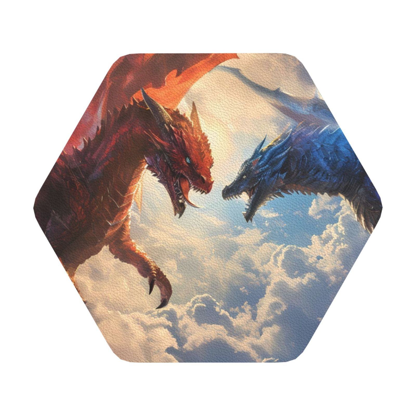 Zeuib Cloud Red And Blue Dragon Print Set of 6 Coasters for Drinks ...
