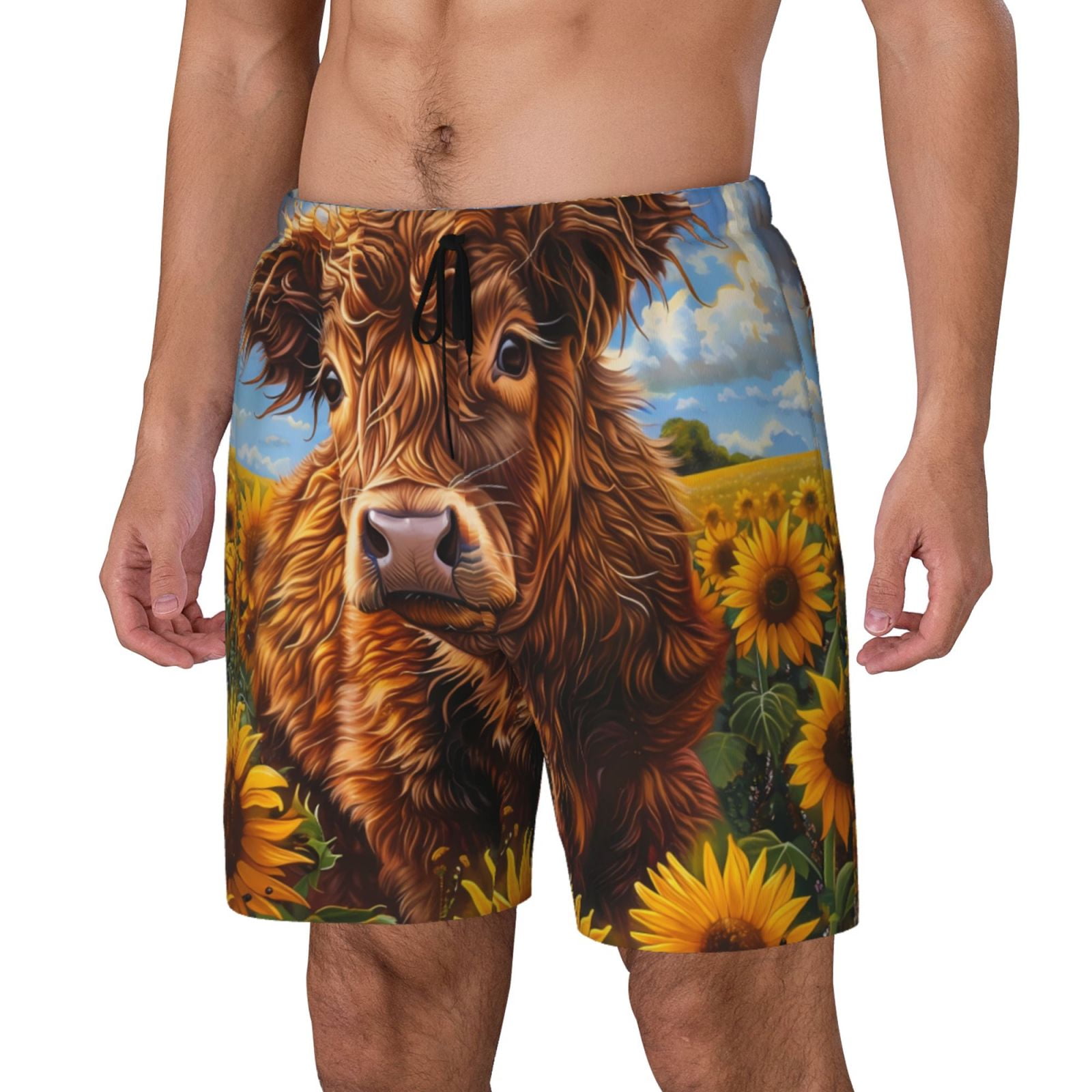 Zeuib Cloud Sky Sunflower Cow Print Swimming Trunks for Men Boys ...