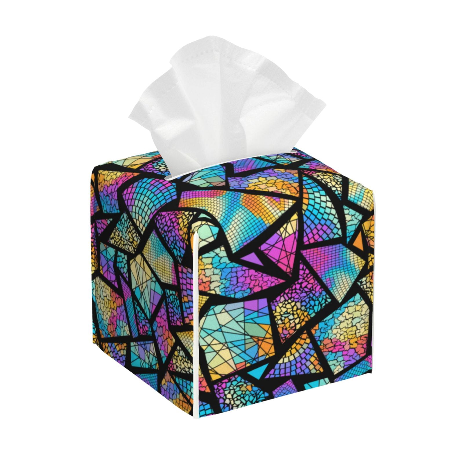 Zeuib Colored Glass1 Print Tissue Box Cover,PU Leather Tissue Holder ...