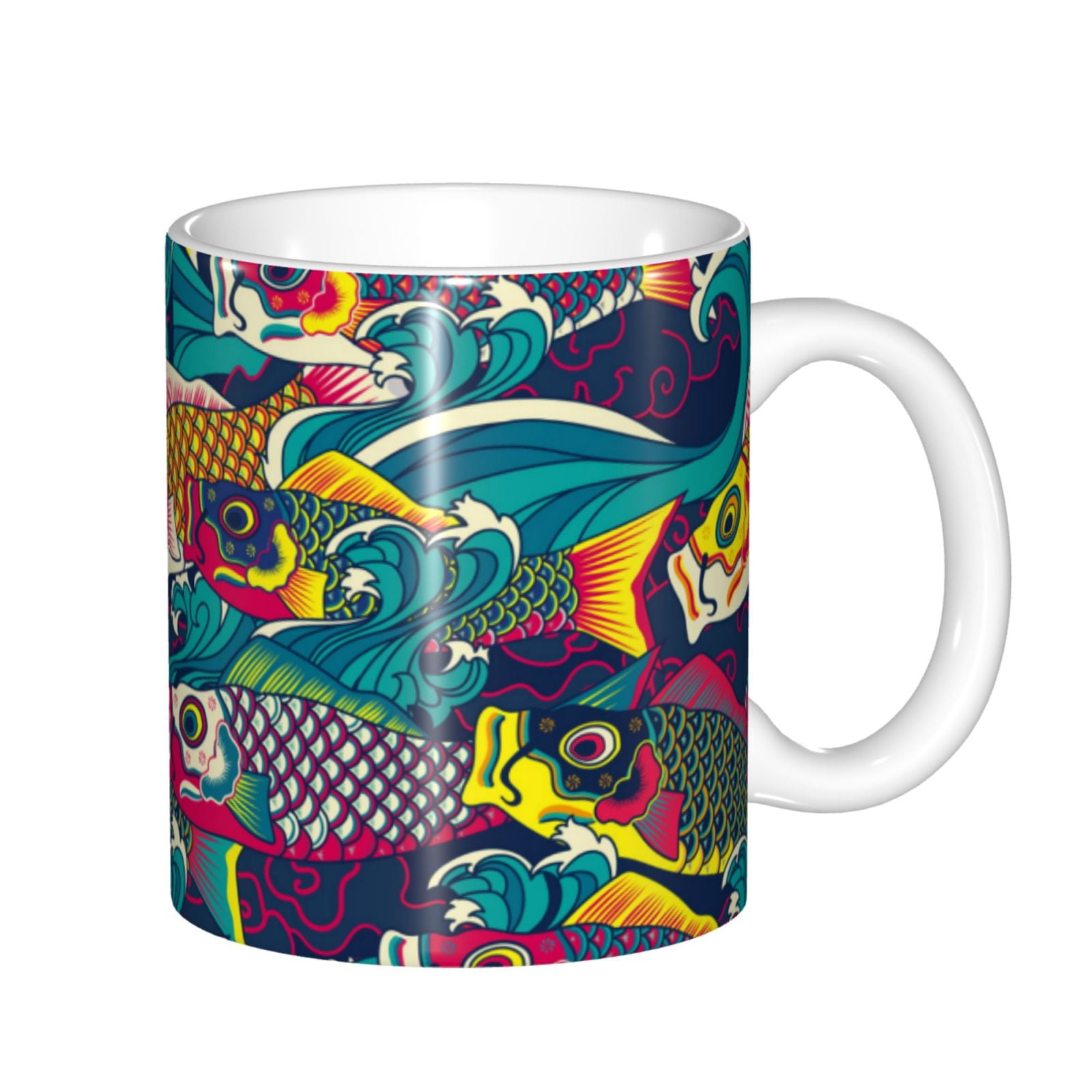 Zeuib Colorful Carp Streamer Ceramic Coffee Mug with Large Handle ...