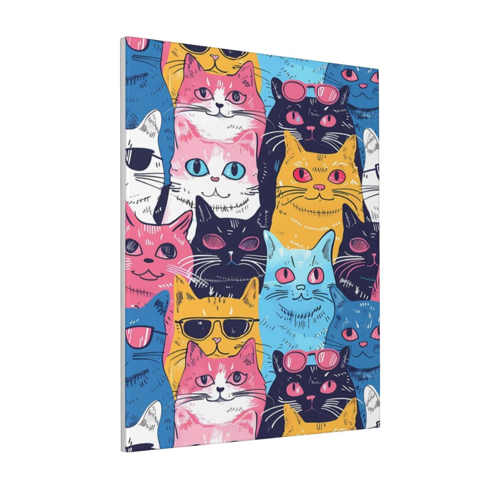 Zeuib Colorful Cats Pattern Art Print Farmhouse Canvas Wall Art For ...
