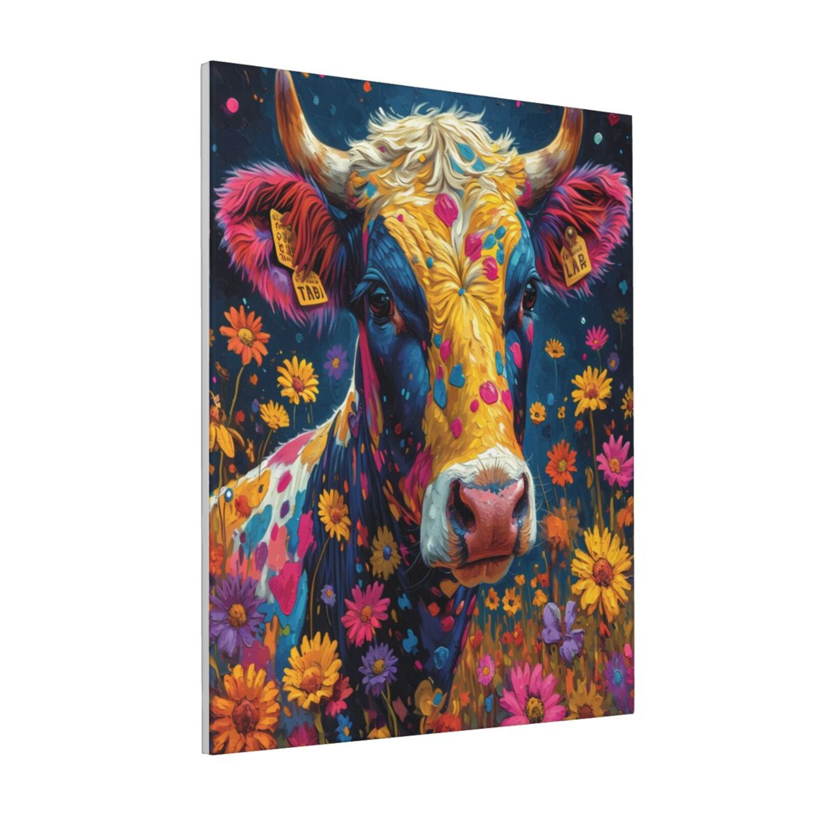 Zeuib Colorful Daisy Sunflower Cow Print Farmhouse Canvas Wall Art For ...