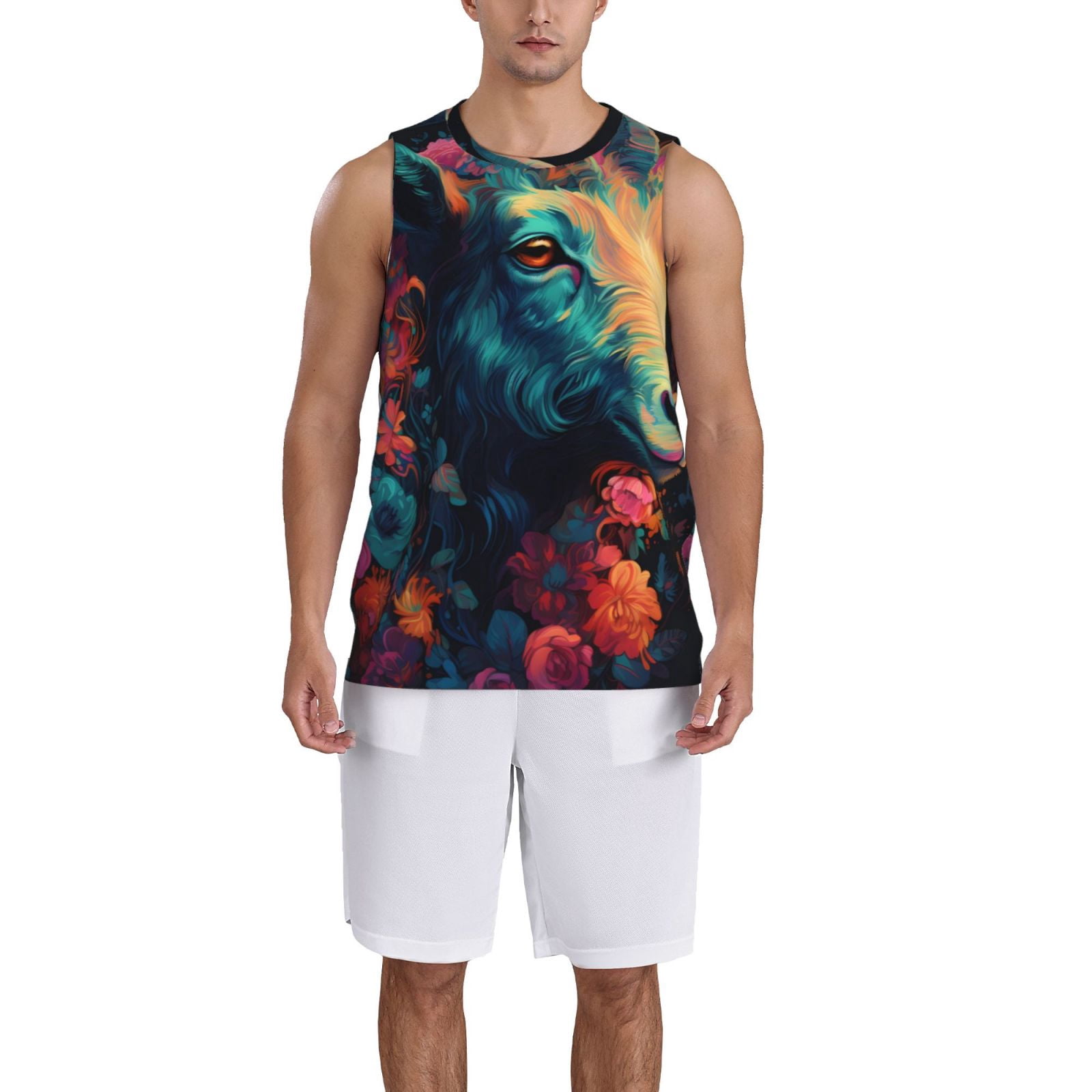 Zeuib Colorful Flower Goat Jersey Shirt for Men,Mesh Athletic Practice ...