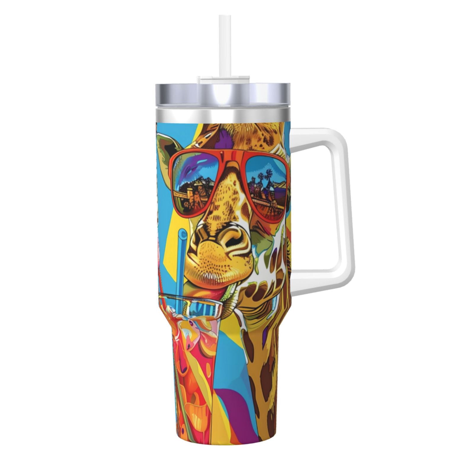 Zeuib Colorful Giraffes with Drinks Printed Insulated Stainless Steel ...