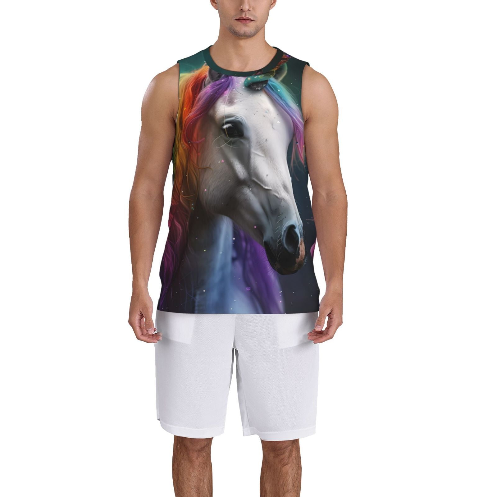Zeuib Colorful Haired White Horse Jersey Shirt for Men,Mesh Athletic ...
