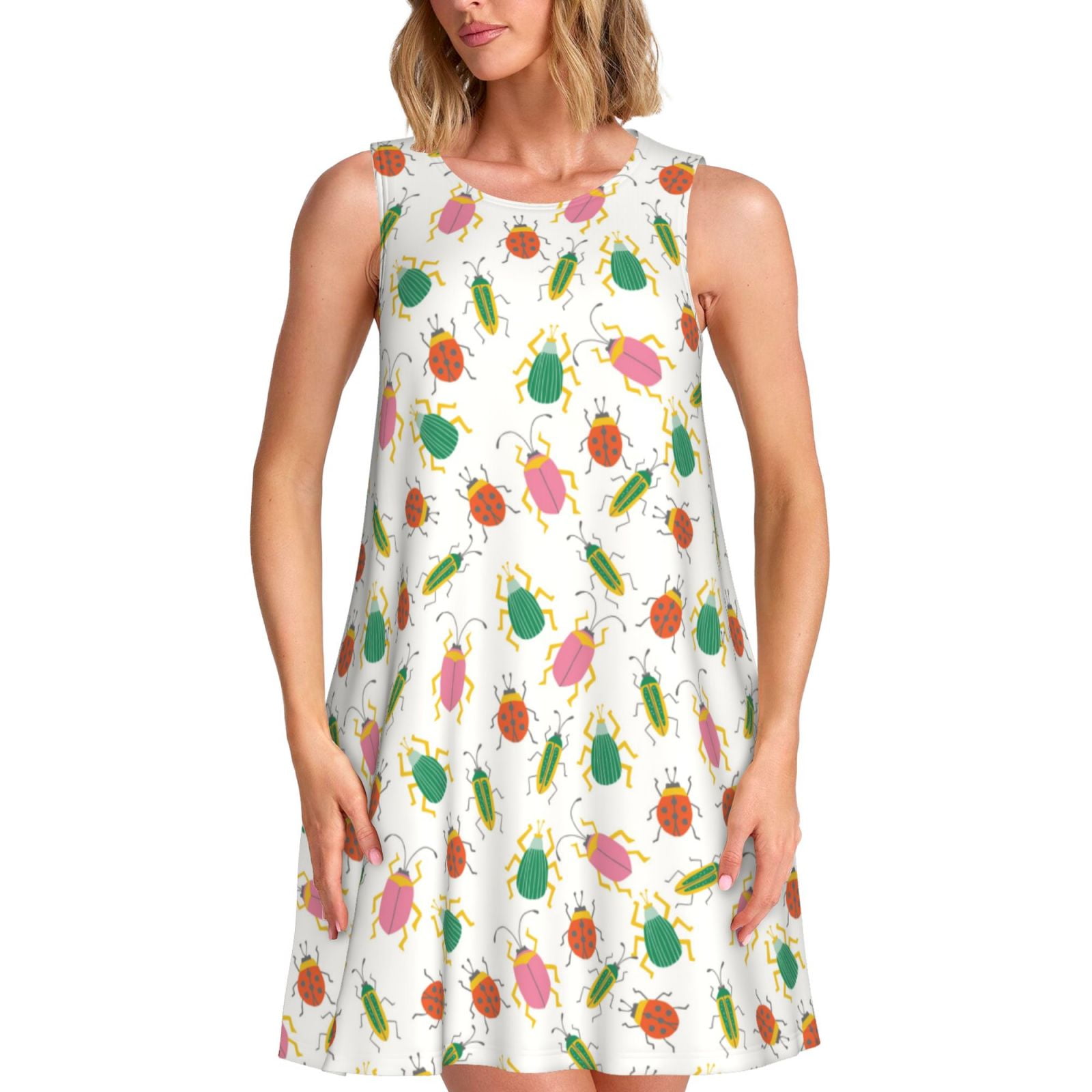 Zeuib Colorful Insect1 Print Women's Sleeveless Dress,Beach Casual ...