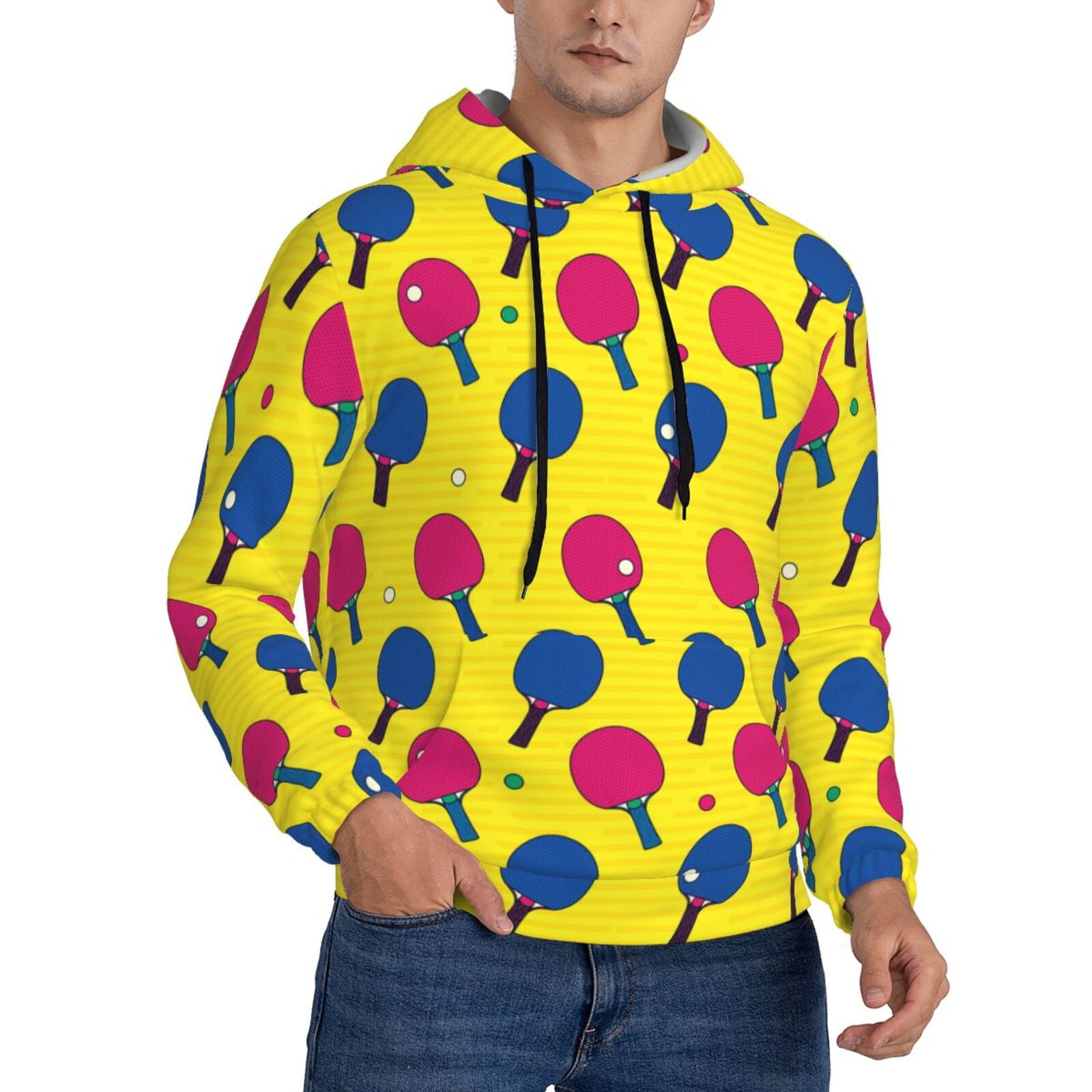 Zufioo Colorful Ping Pong Design Fleece Comfortable Hoodie for Mens ...