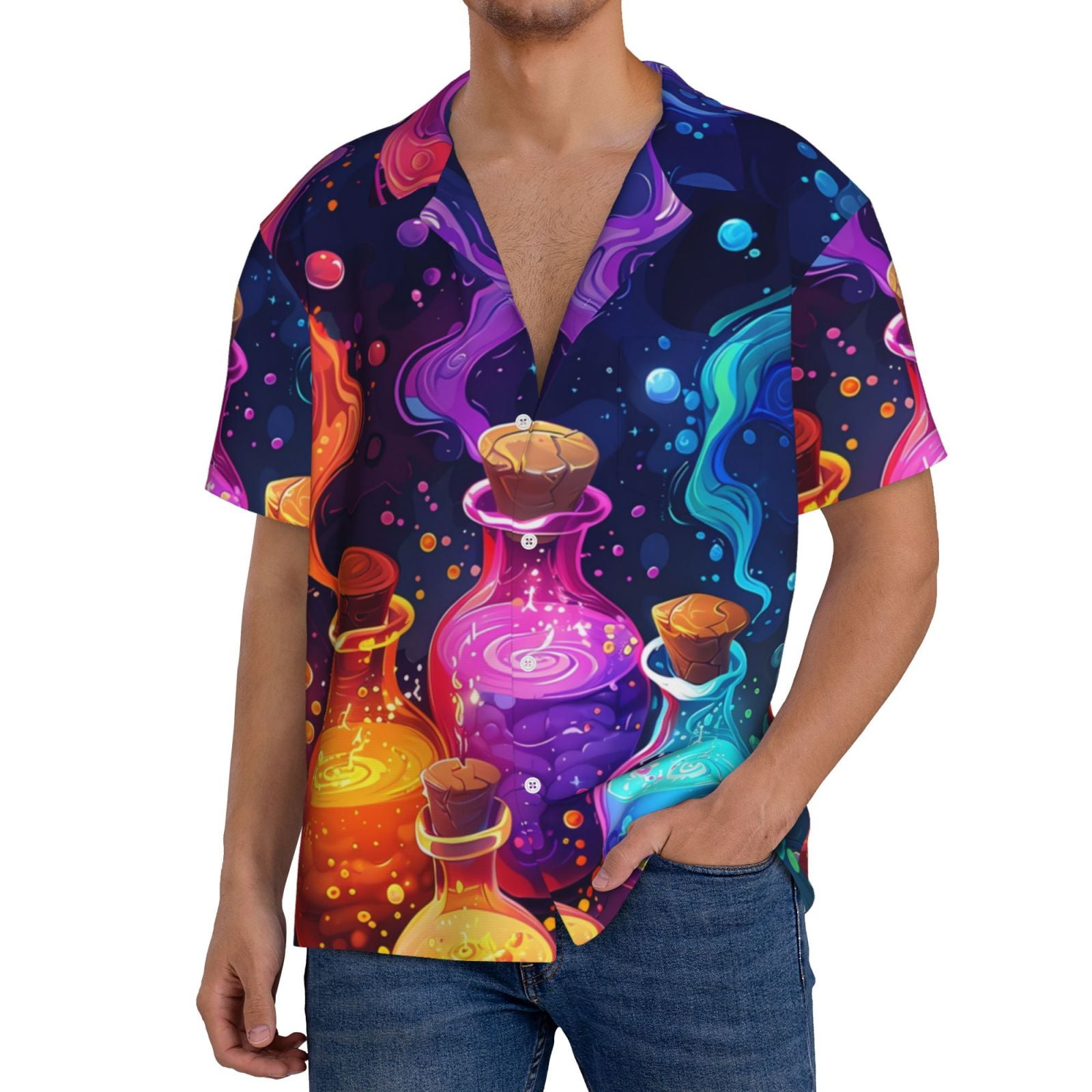 Zeuib Colorful Potion Bottles Magic Men's Short Sleeve Button-Down ...
