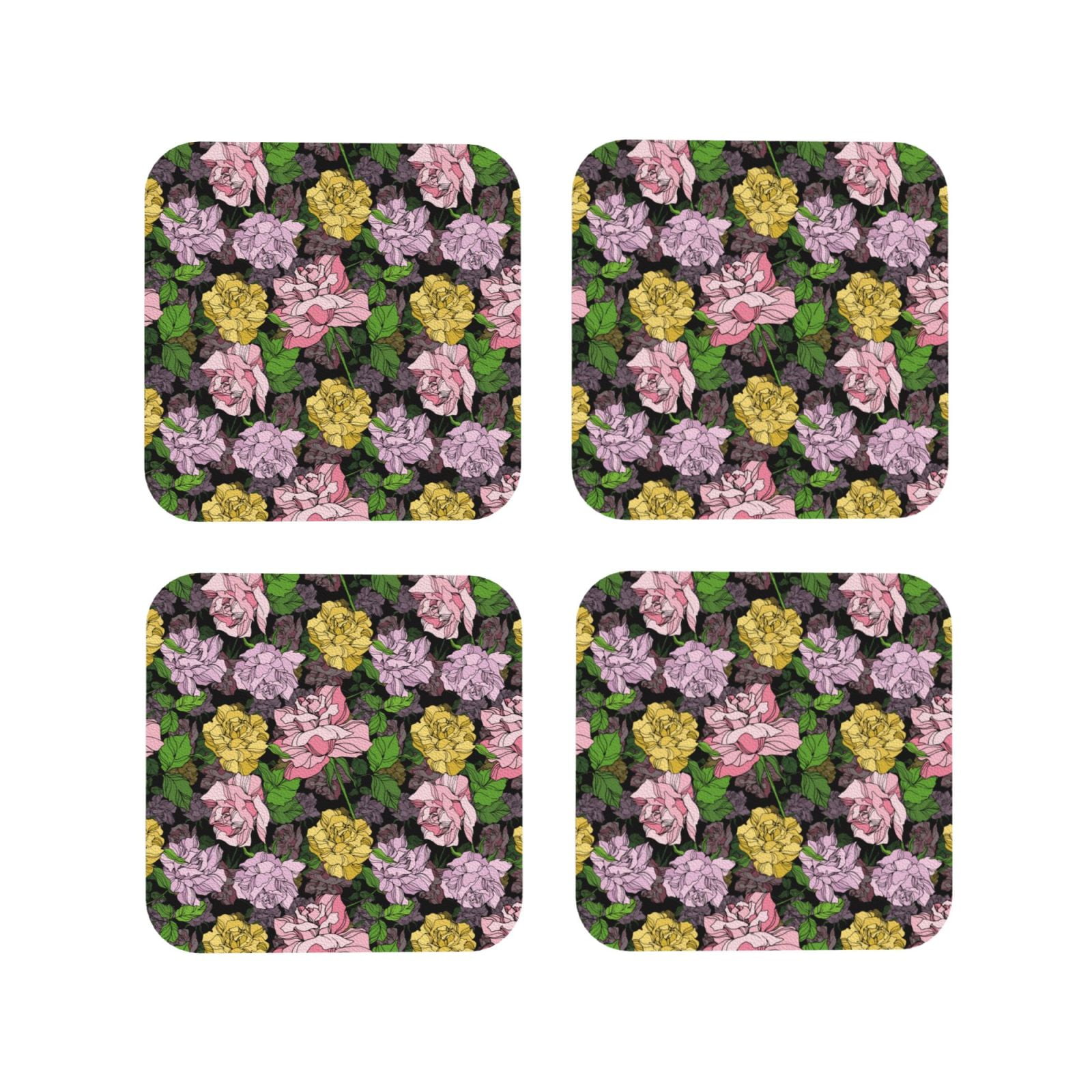 Zeuib Colorful Roses Print Set of 4 Coasters for Drinks, Glass & Cups ...