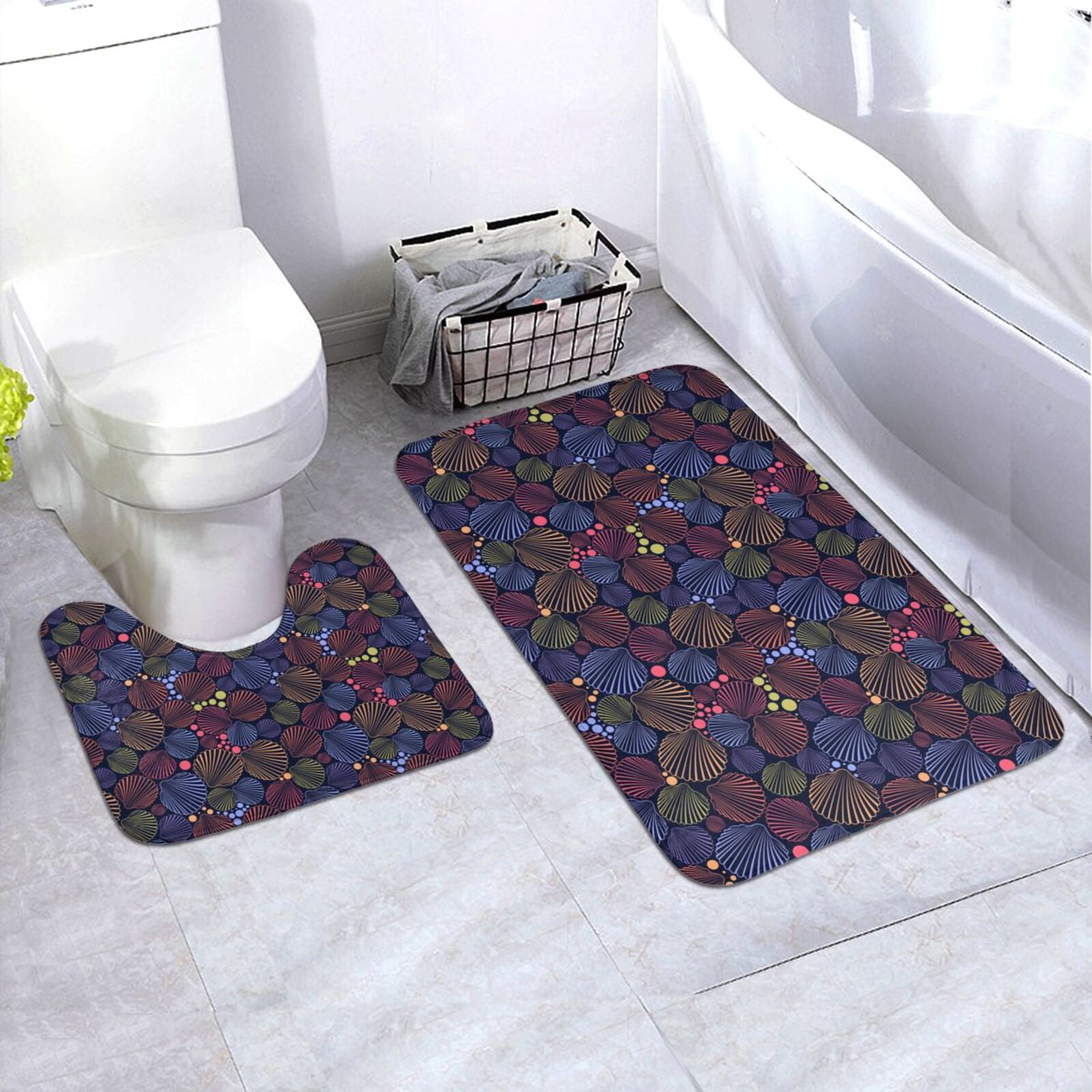 Zeuib Colorful Shells Water/Dust Absorbent bath rug set,Toilet Bath Mat ...