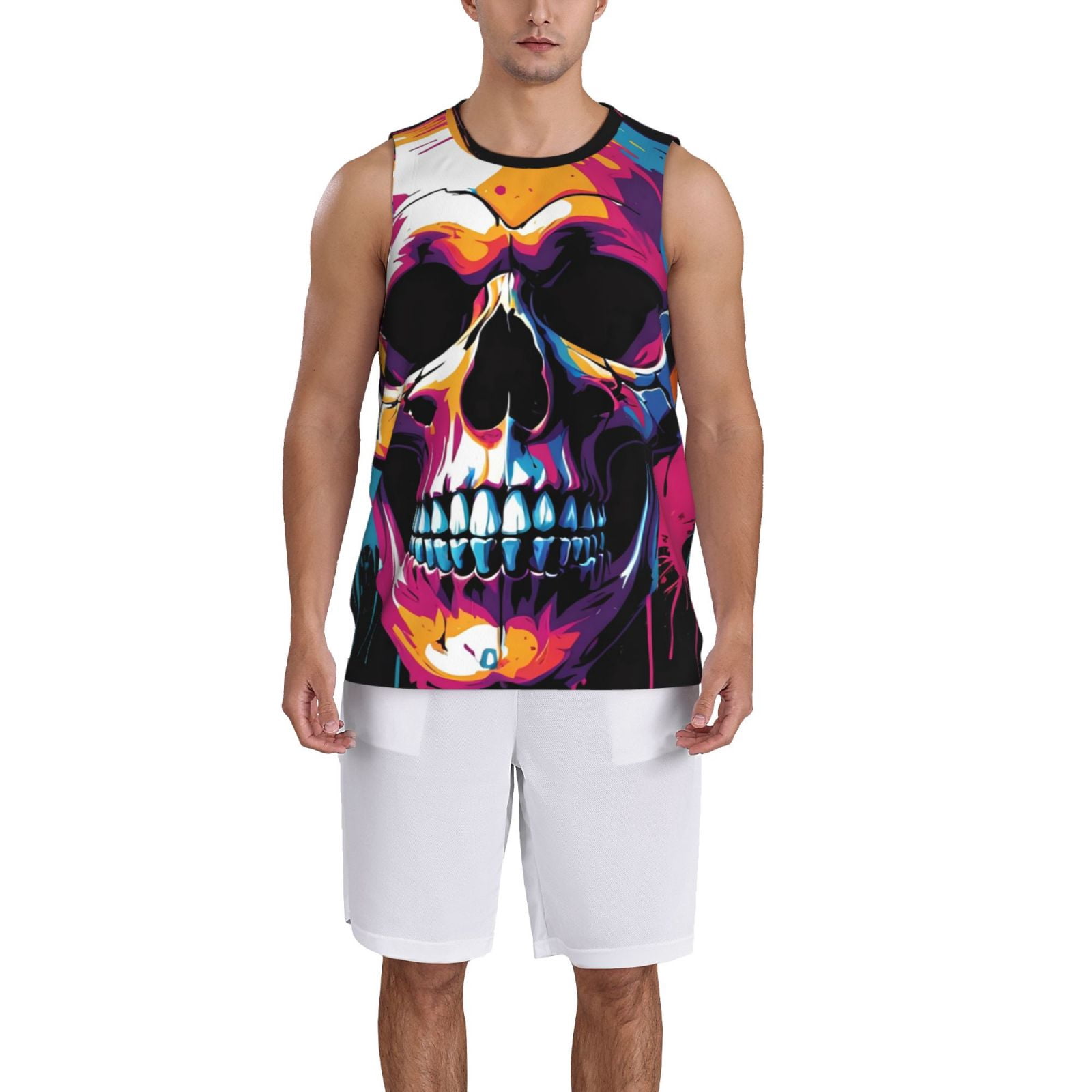 Zeuib Colorful Skull Jersey Shirt for Men,Mesh Athletic Practice Sports ...