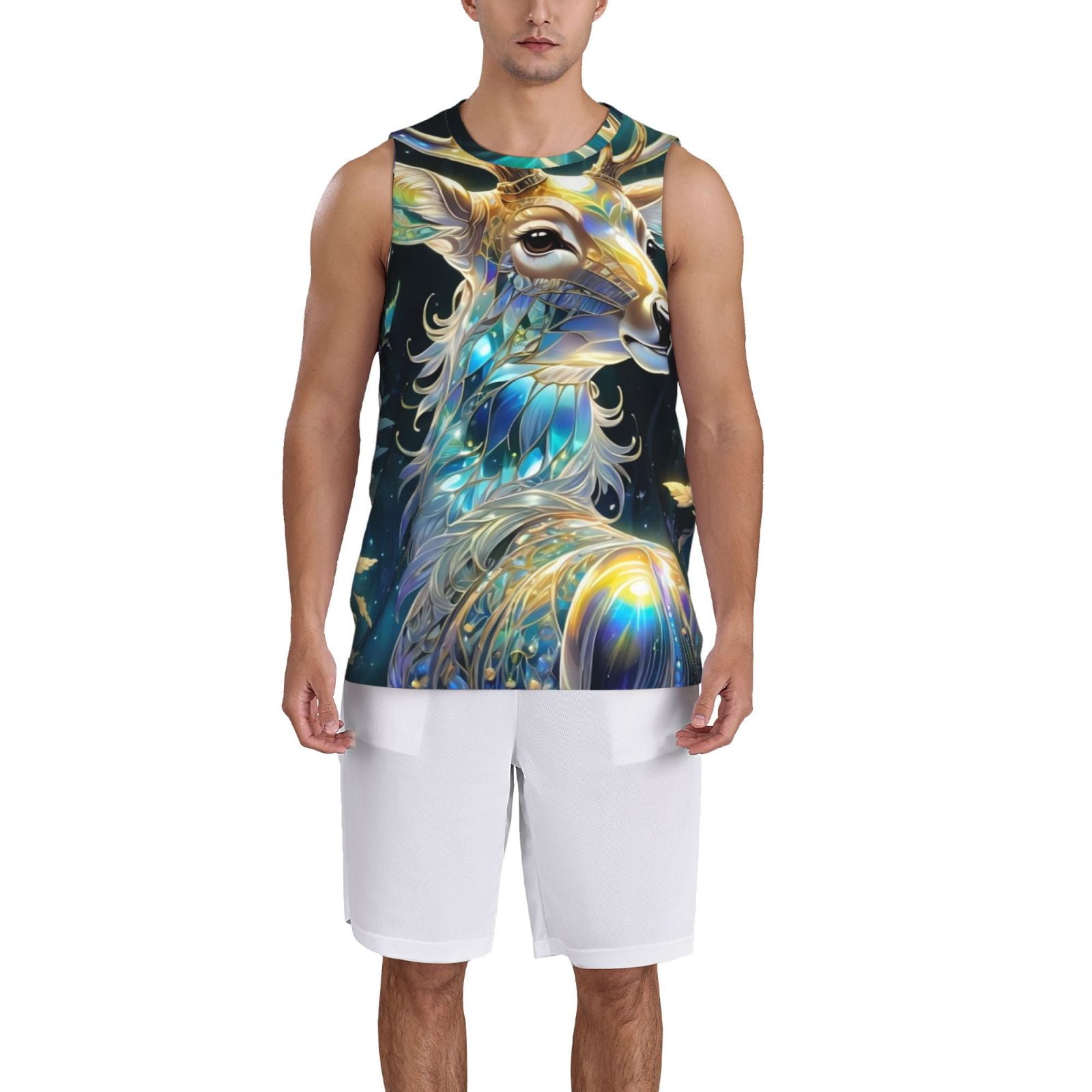 Zeuib Colorful Stained Glass Deer Jersey Shirt for Men,Mesh Athletic ...