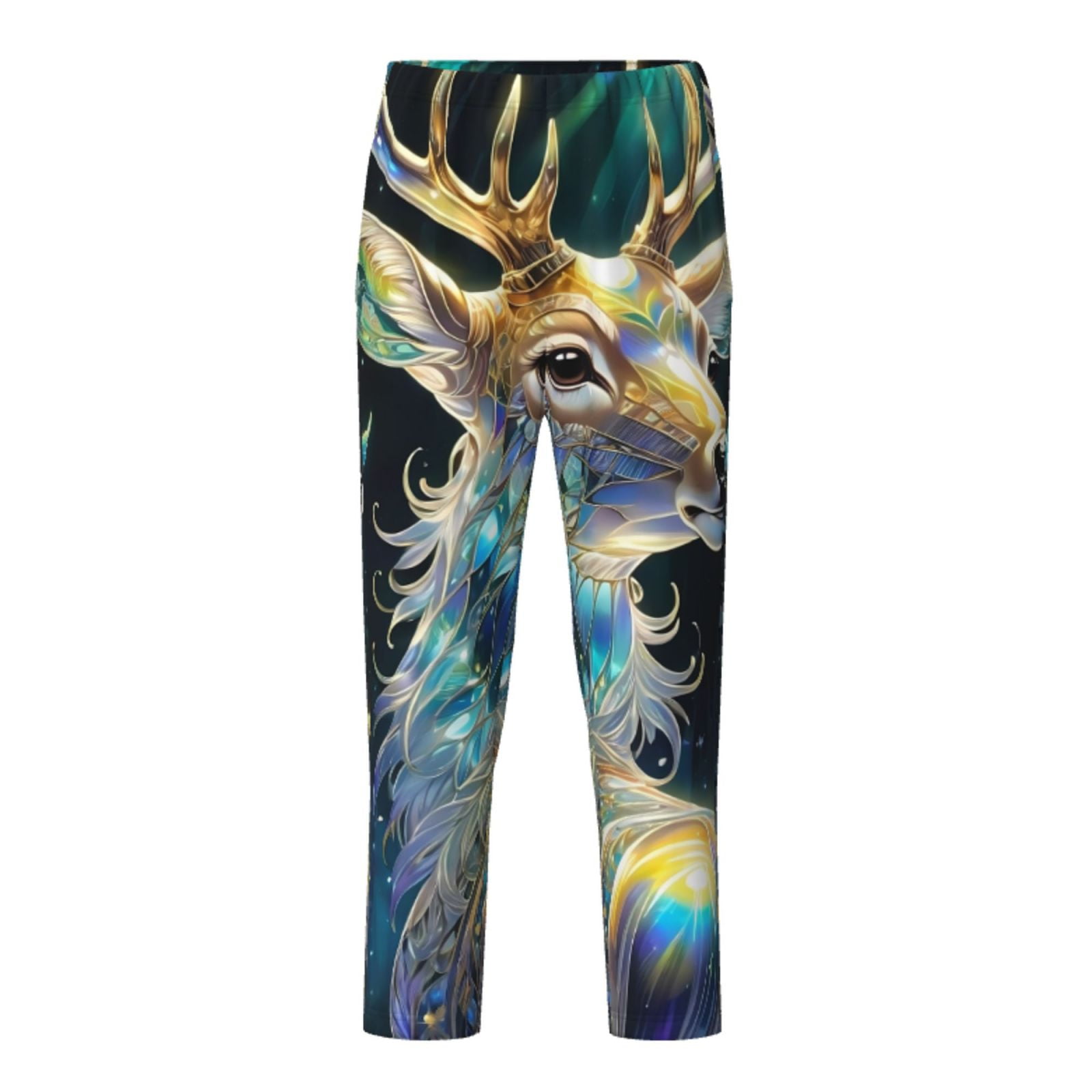 Zeuib Colorful Stained Glass Deer Print Pajama Pants for Girls Boys,PJ ...