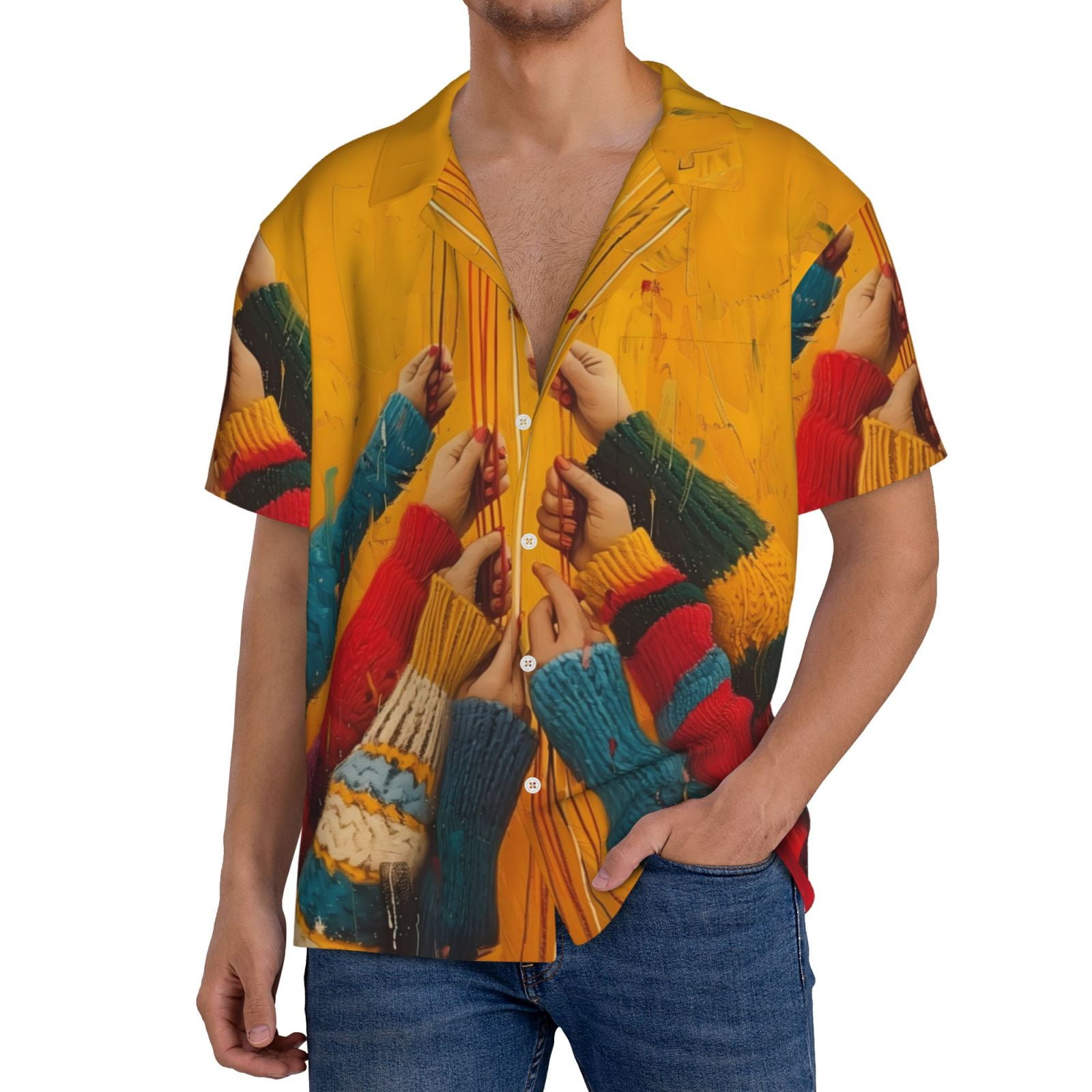 Zeuib Colorful Sweaters And Strings Men's Short Sleeve Button-Down ...