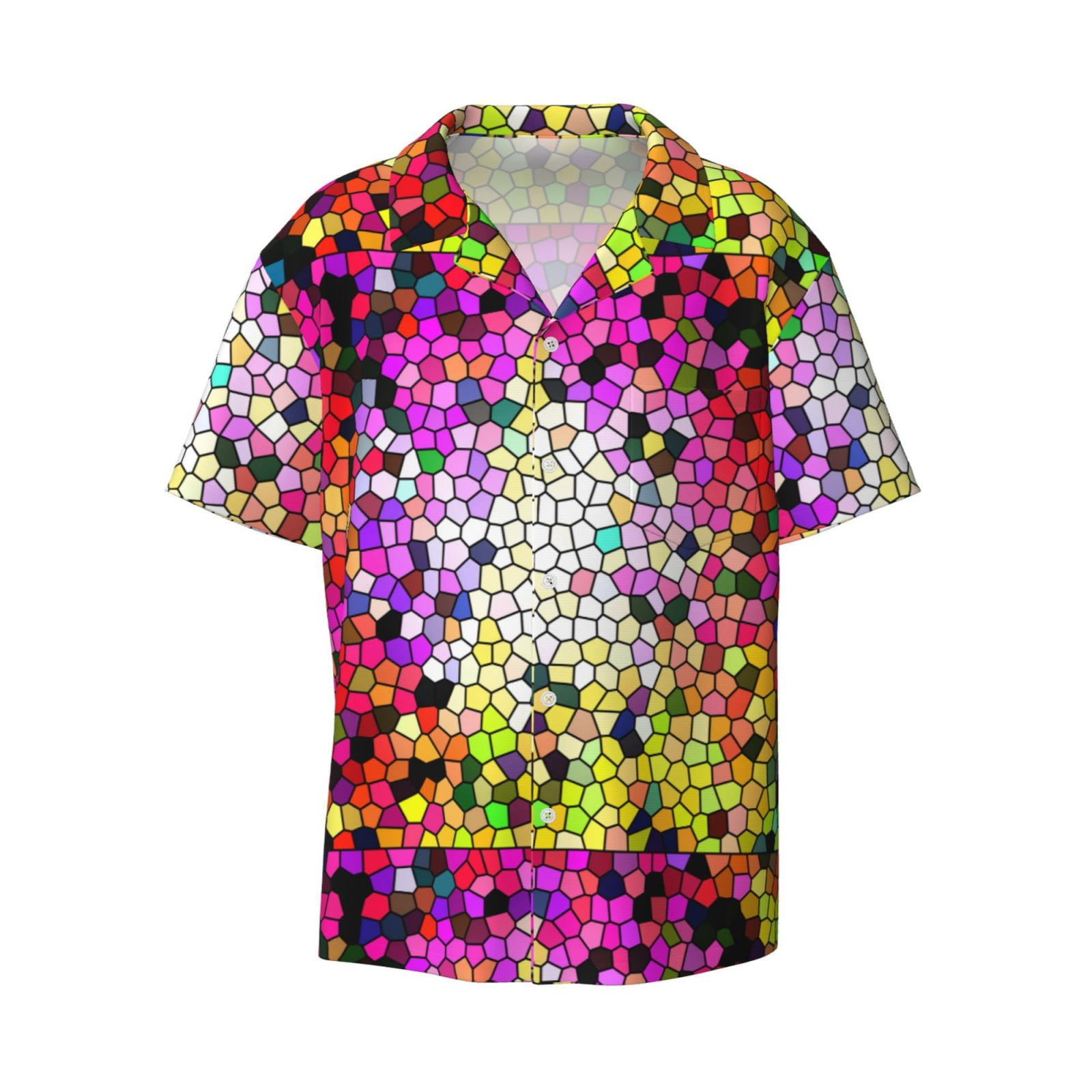Zeuib Colorful Tie Dye Stained Glass 3 Men's Short Sleeve Button-Down ...
